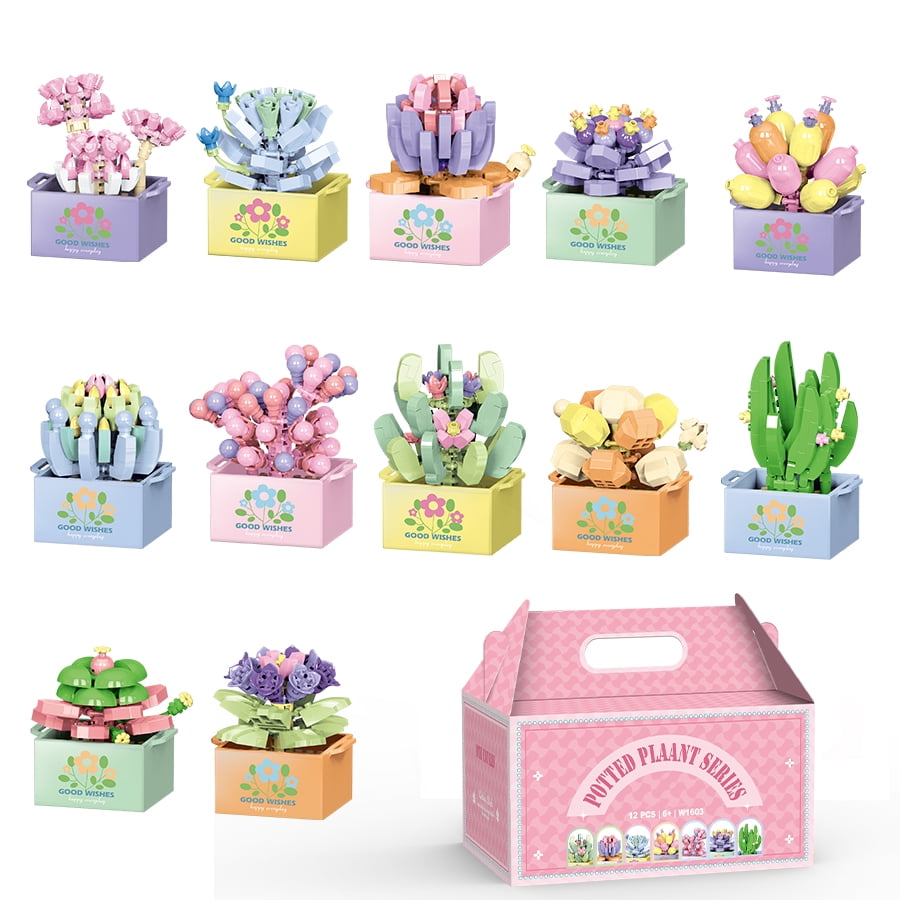 12 Packs Flower Bouquet Building Blocks with Valentines Gift Cards for ...