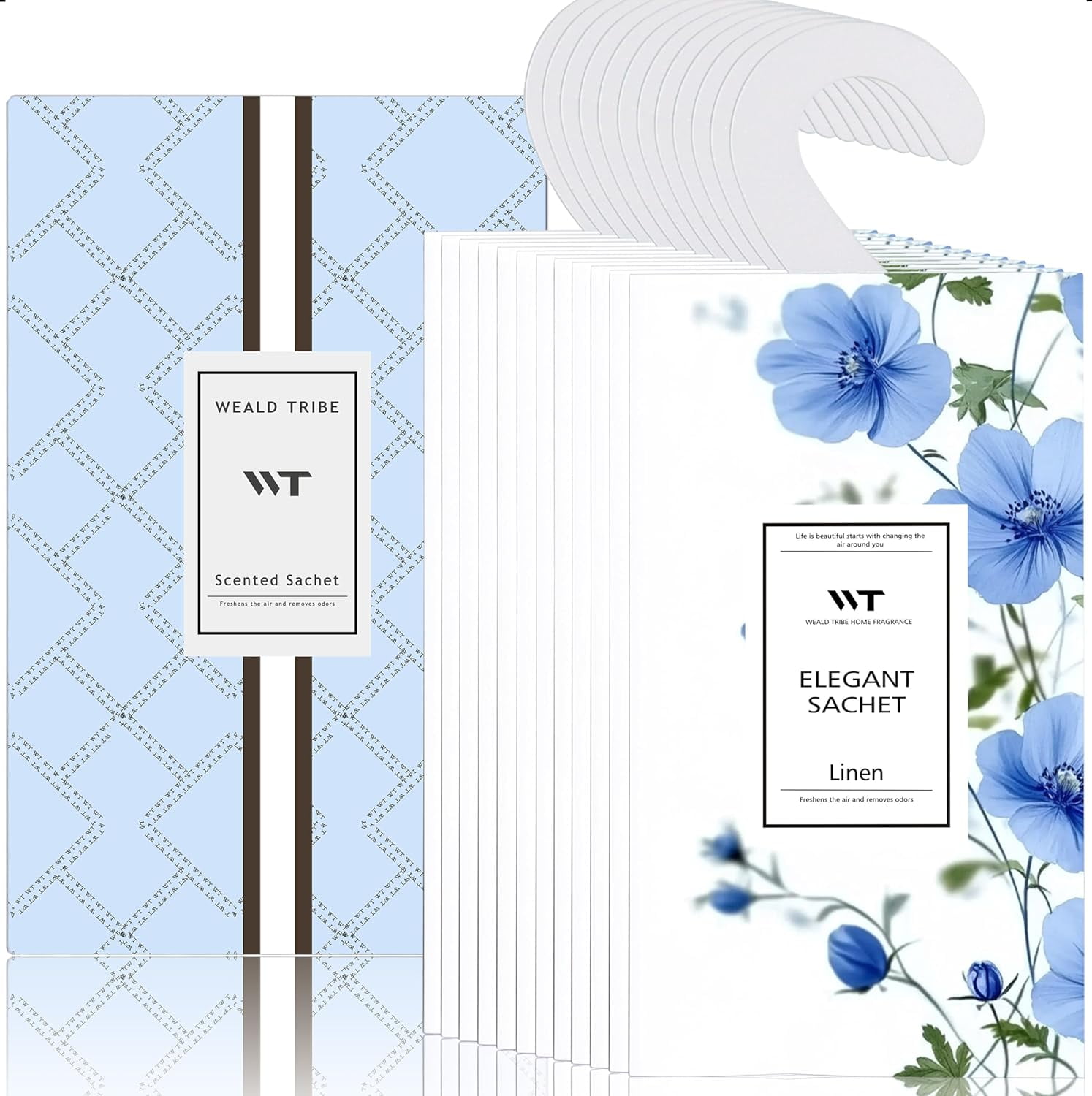 12 Packs Fresh Linen Scented Sachets for Closet and Drawer Deodorizer ...