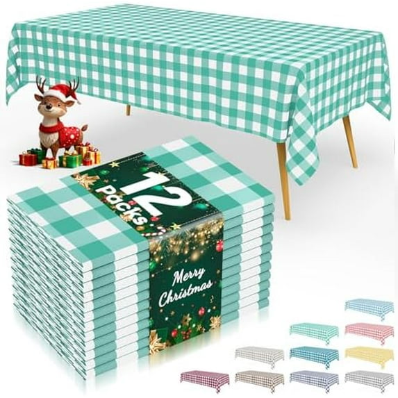 12 Packs Gingham Disposable Table Cloth, 54 x 108 Inch Waterproof ...