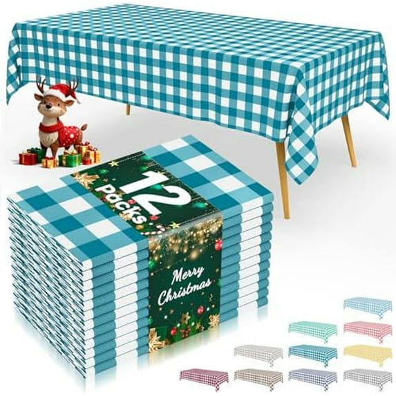 12 Packs Gingham Disposable Table Cloth, 54 x 108 Inch Waterproof ...