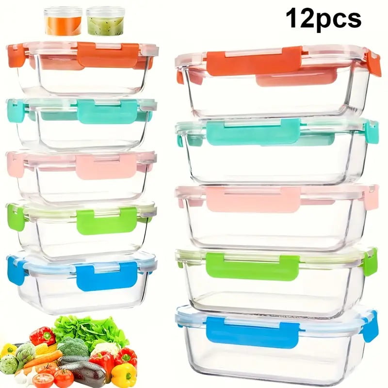 12 Packs Glass Meal Prep Containers Set, Glass Food Storage Containers with Locking Lids ...