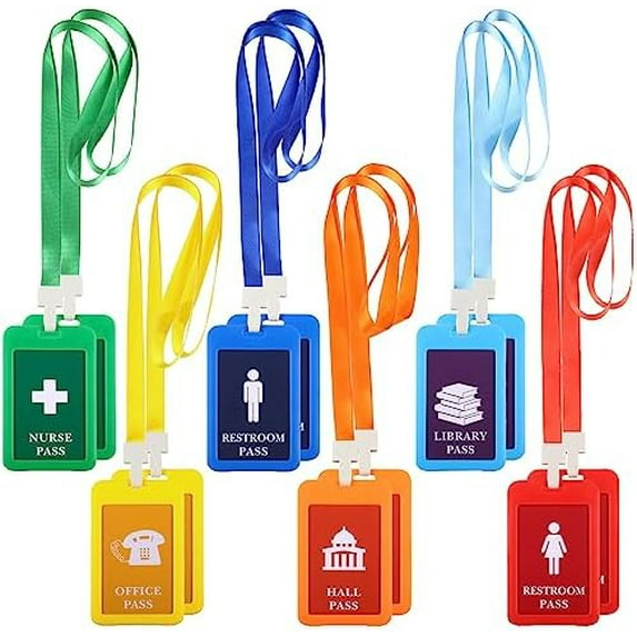 12 Packs Hall Pass Lanyards Plastic Unbreakable School Passes Set ...