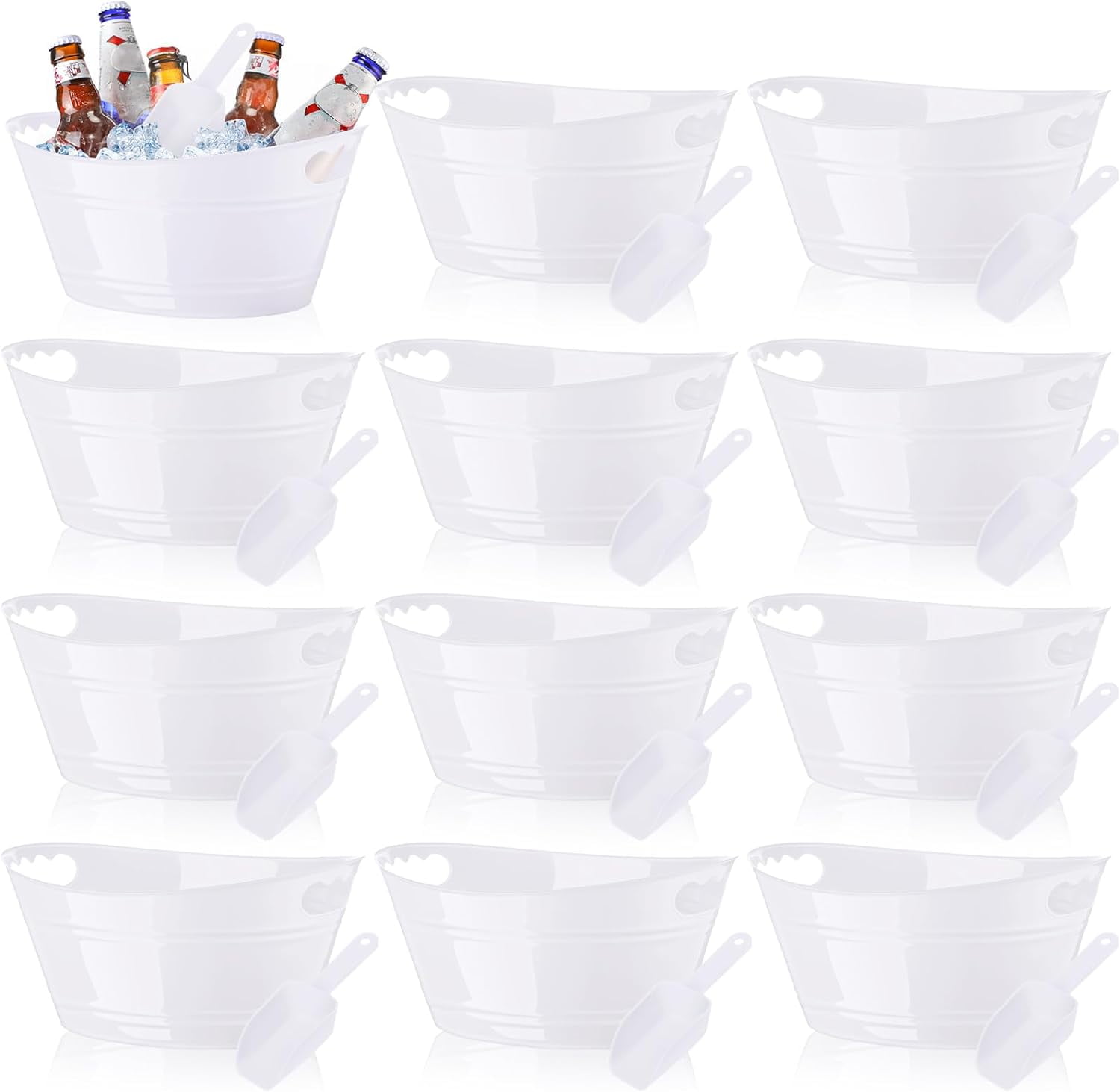 12 Packs Ice Buckets Bulk Plastic Oval Storage Tub with Handles Champagne Beverage Chiller ...