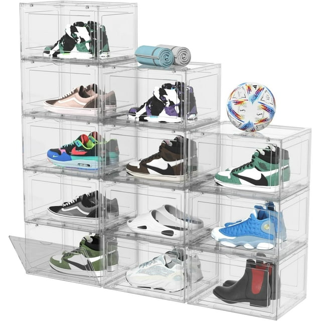 12 Packs Large Acrylic Clear Shoe Boxes with Magnetic Door, Strong ...