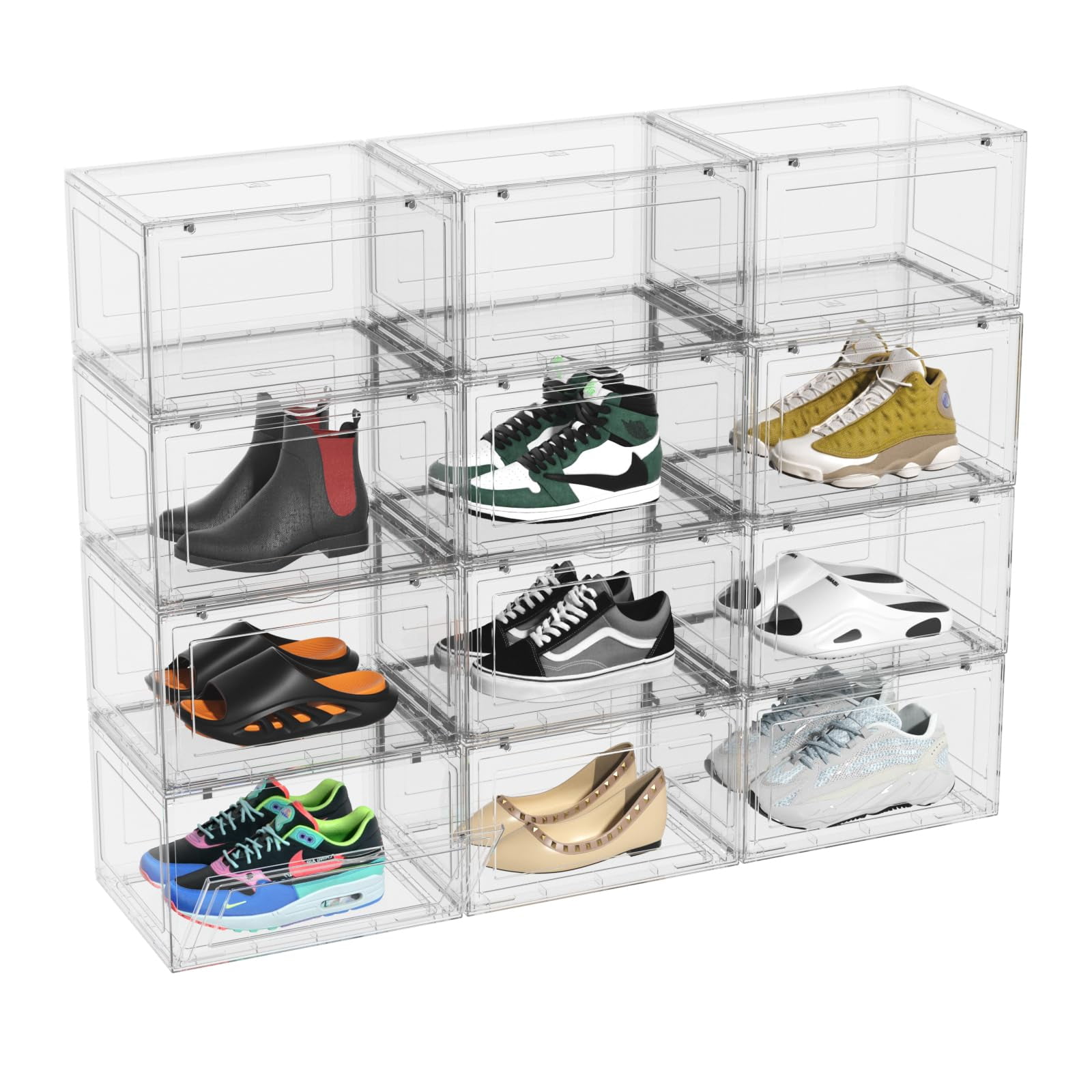 12 Packs Large Plastic Clear Shoe Boxes with Magnetic Door, Acrylic ...