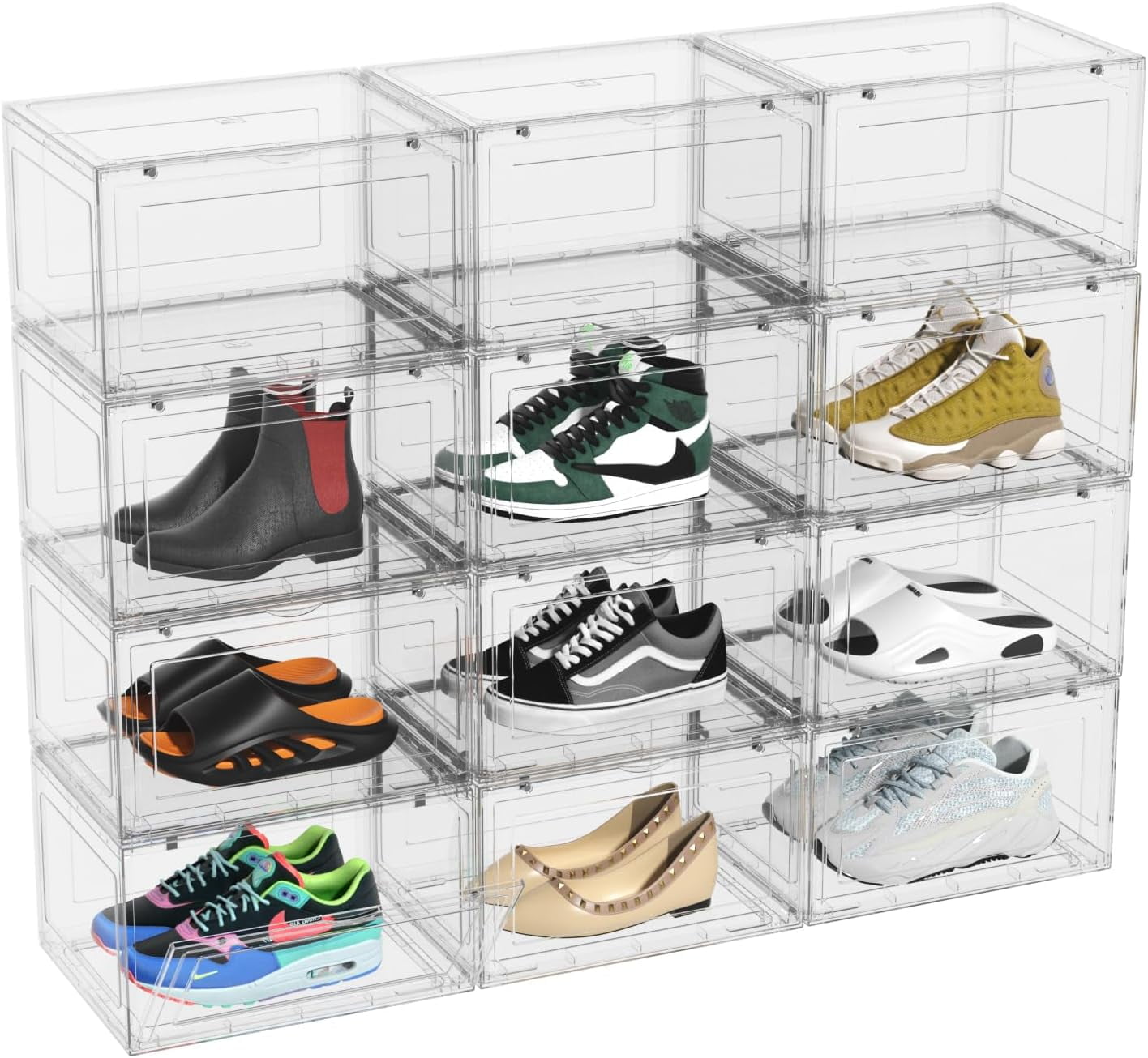 12 Packs Large Plastic Clear Shoe Boxes with Magnetic Door, Acrylic ...