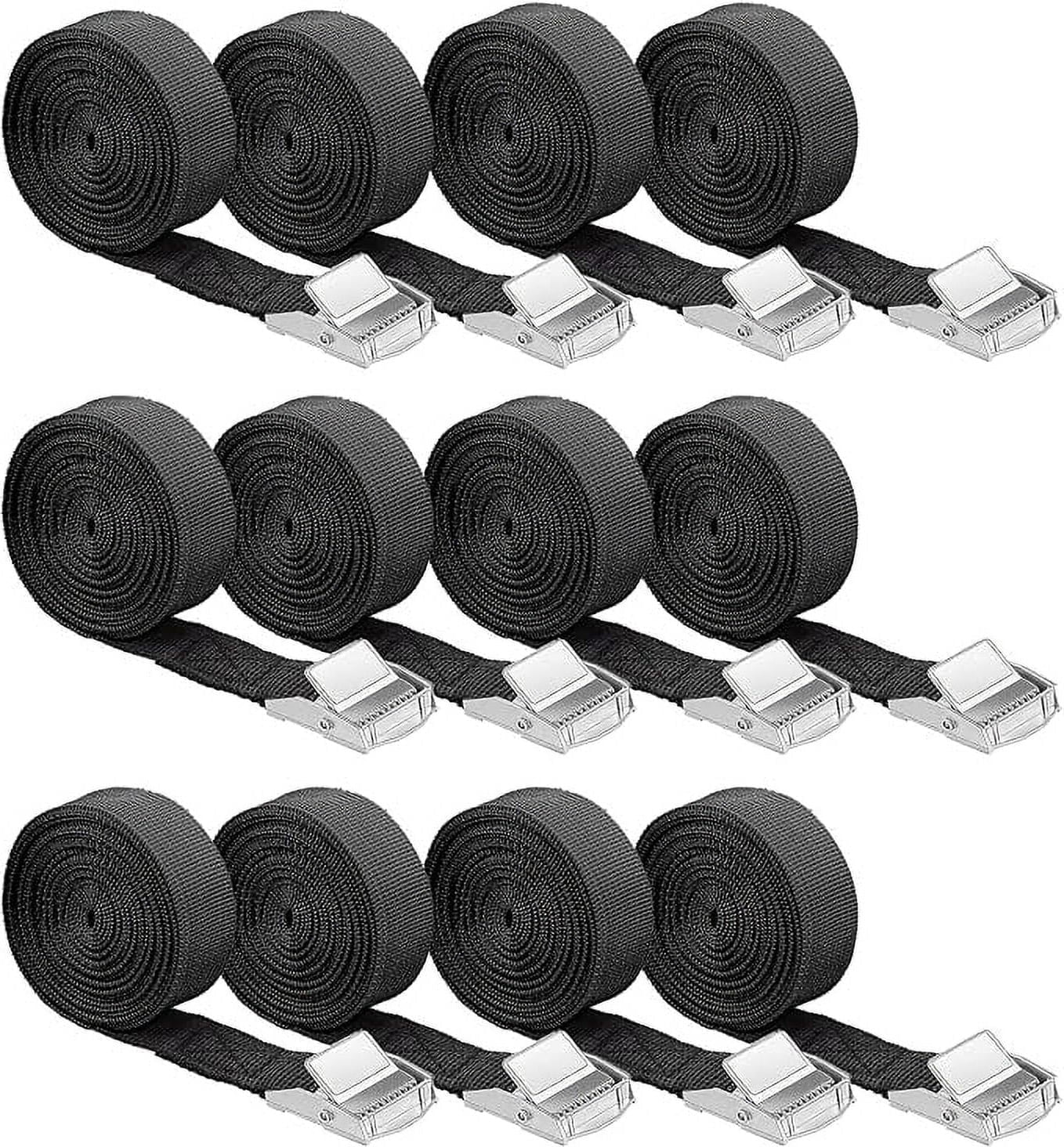 12 Packs Lashing Straps 1" x 16 ft, Adjustable Kayaks Tie Down Straps ...