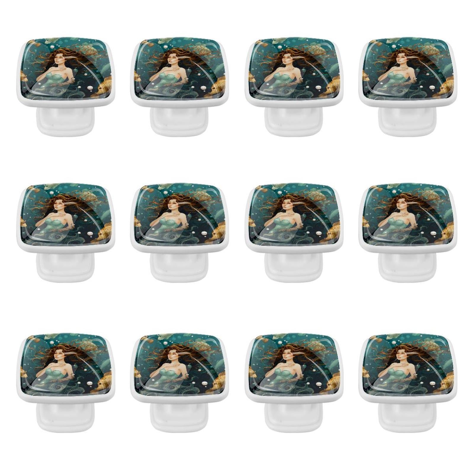 12 Packs Mermaid Cabinet Knobs- Pull Hardware Handle, Square Drawer ...