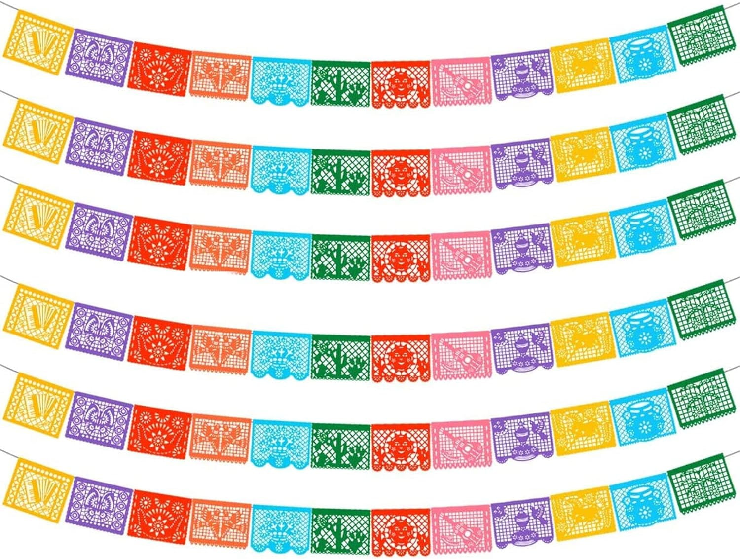 12 Packs Mexican Banners 264 Ft Papel Picado Banner, Large Plastic ...