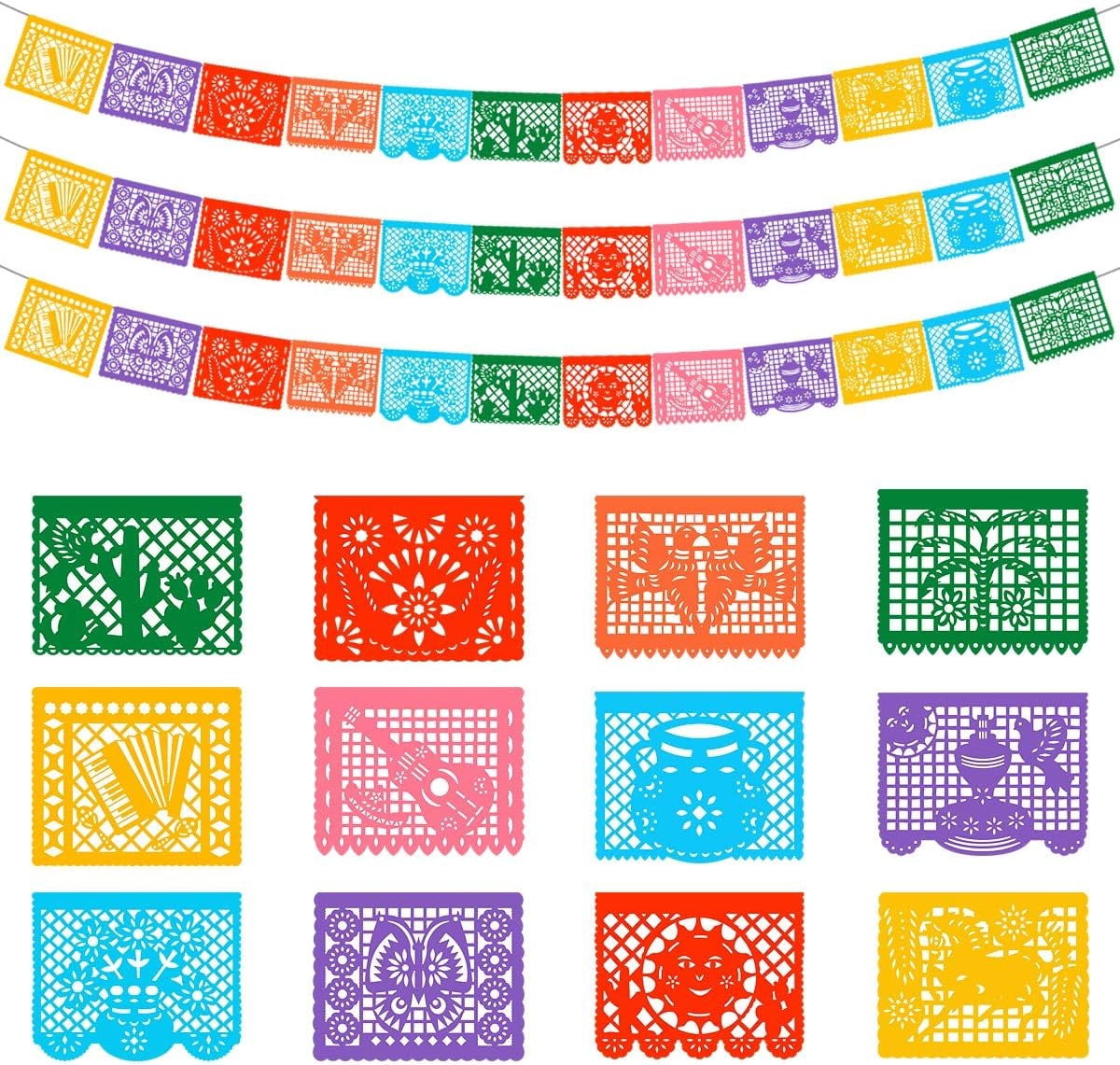 12 Packs Mexican Banners 264 Ft Papel Picado Banner, Large Plastic ...
