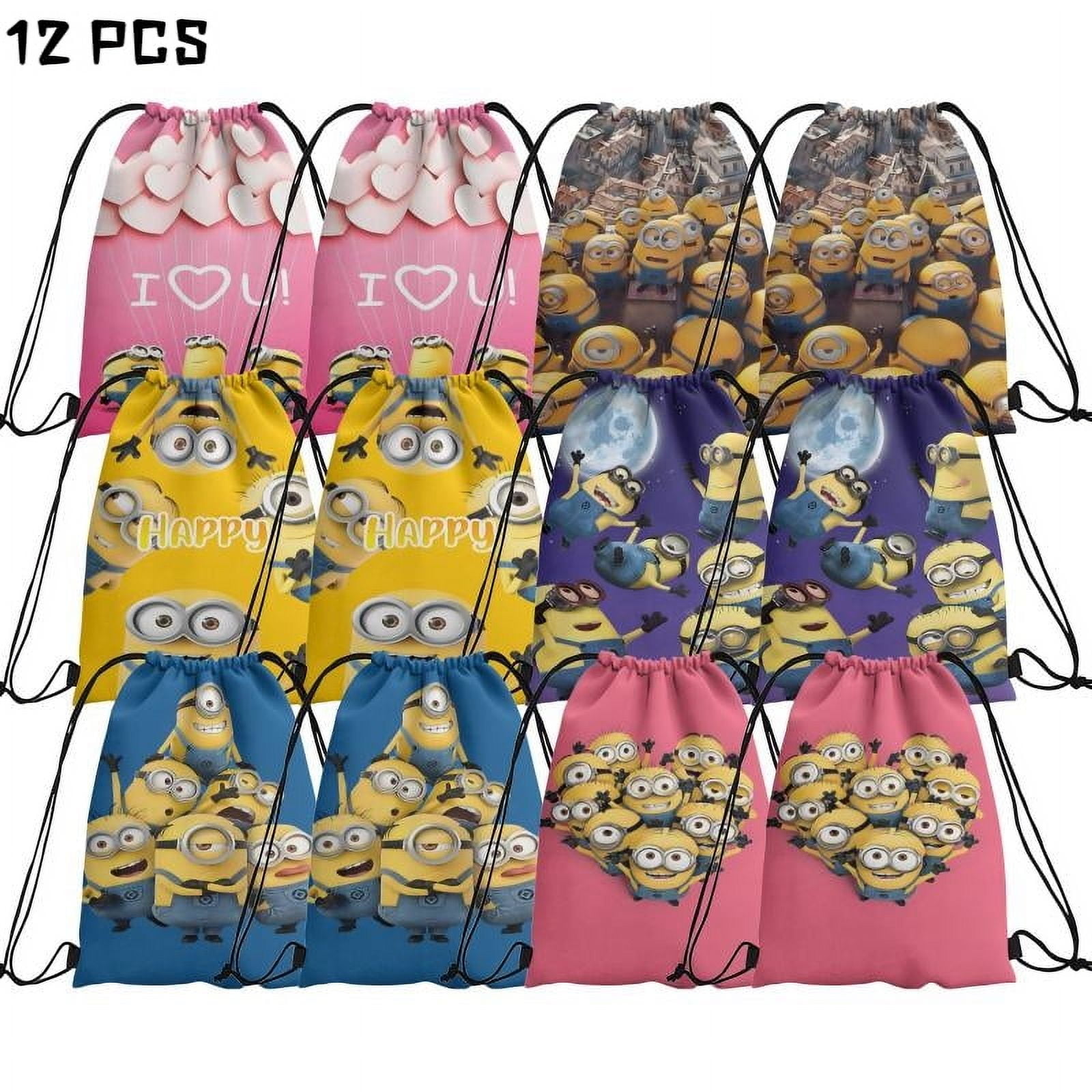 12 Packs Minions Cartoon Candy Drawstring Bag Drawstring Goodie Favor Bags for Boys and Girls ...