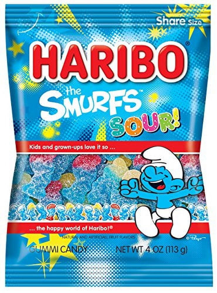 Haribo The Smurfs Sour Gummi Candies, 12 Packs, 4 Oz Bags Each, Perfect ...