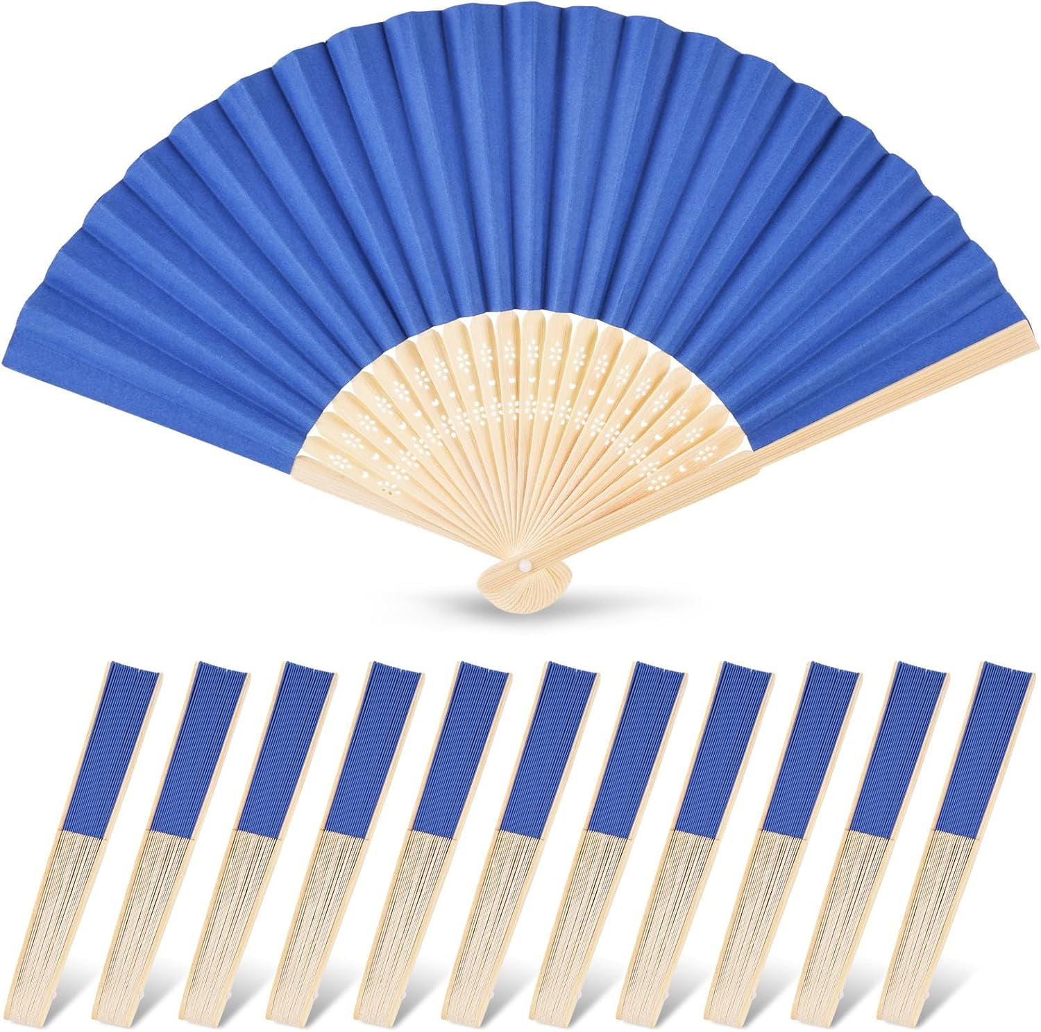 12 Packs Paper Folding Hand Fans, 8.3 Inch Dark Blue Paper Fans ...