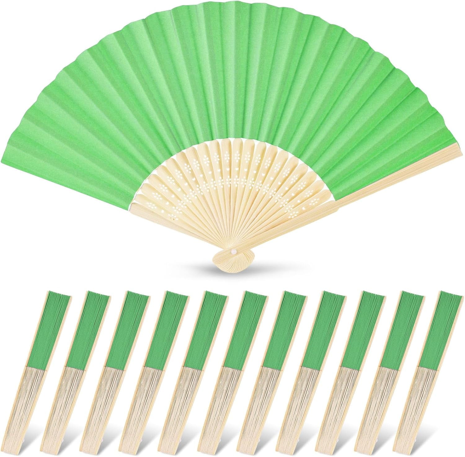 12 Packs Paper Folding Hand Fans, 8.3 Inch Green Paper Fans Handheld ...