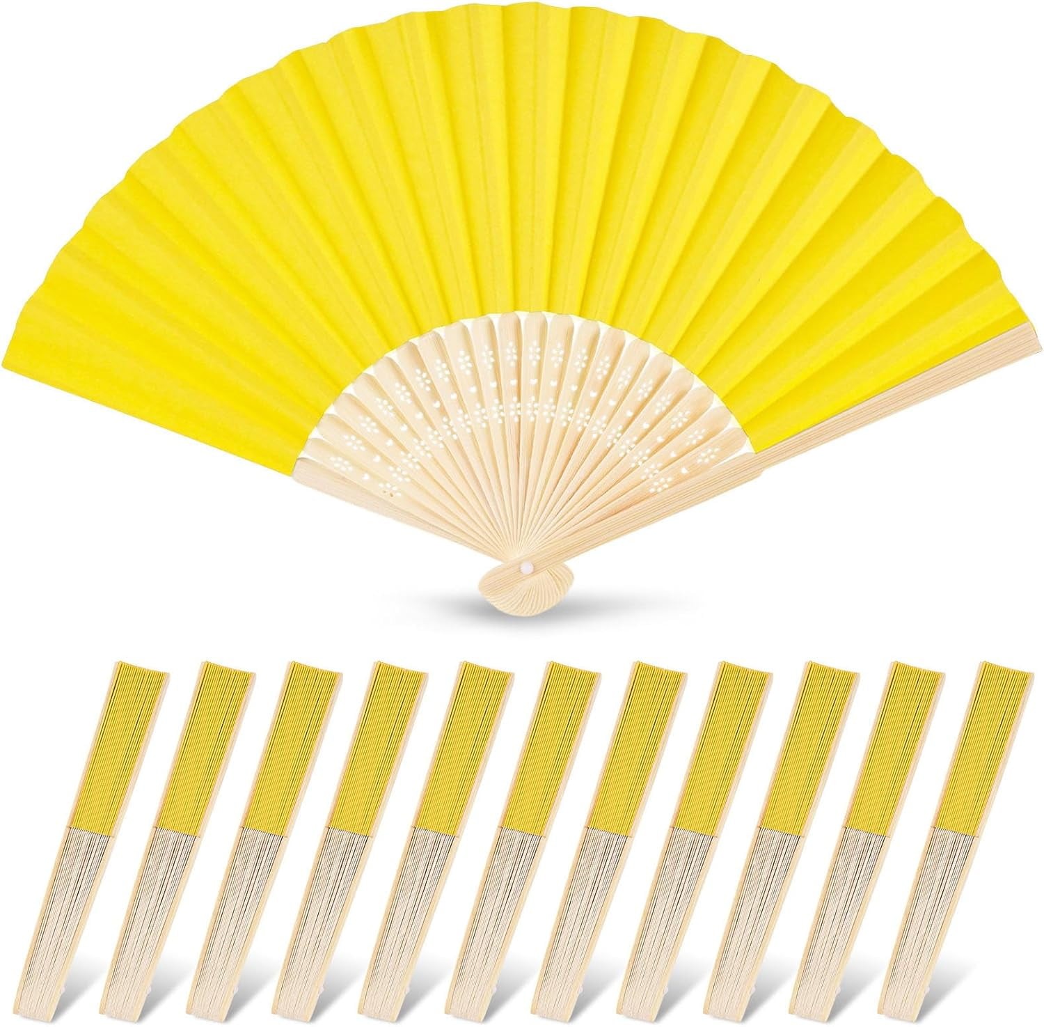 12 Packs Paper Folding Hand Fans, 8.3 Inch Lemon Yellow Paper Fans ...