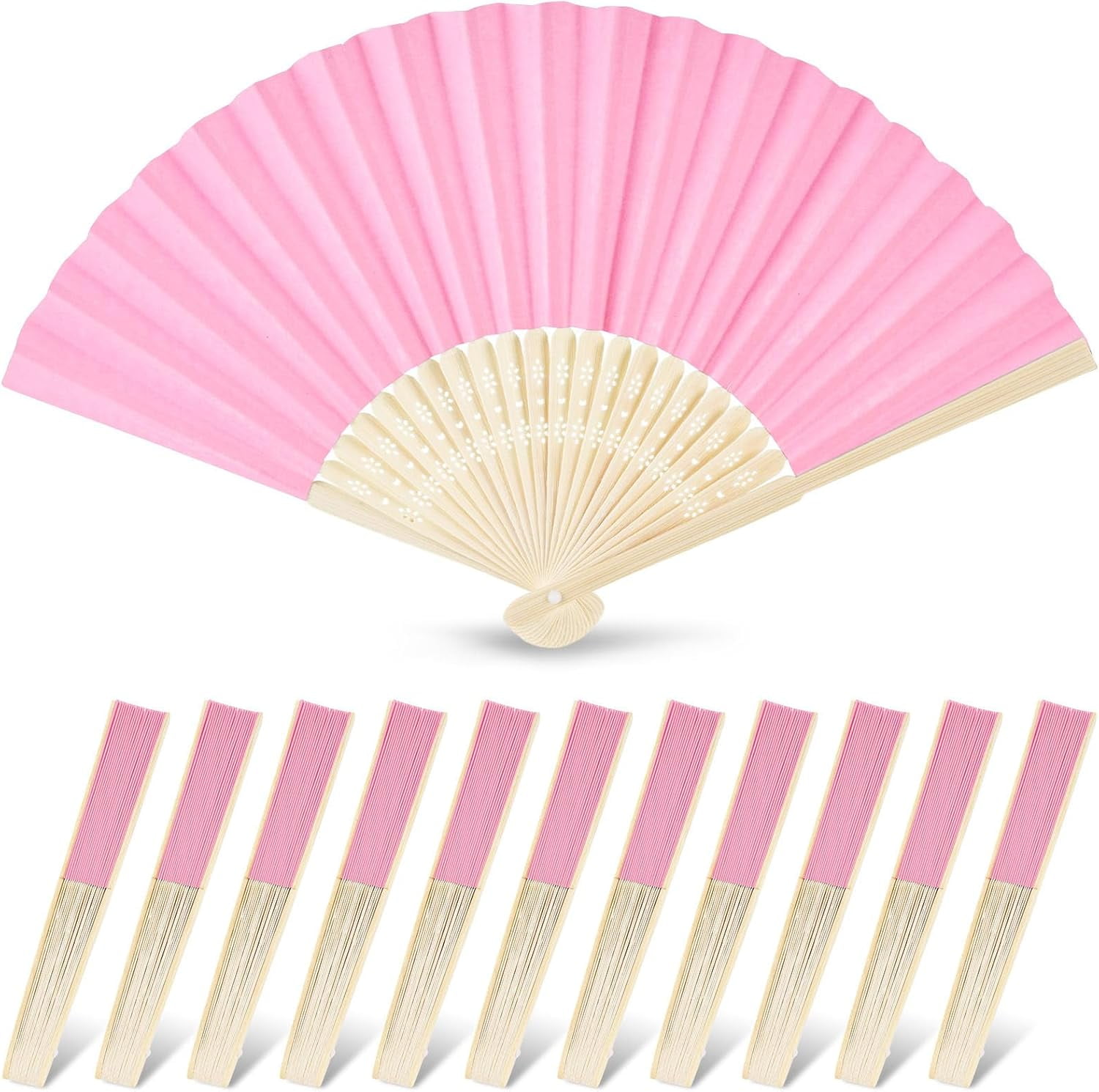 12 Packs Paper Folding Hand Fans, 8.3 Inch Pink Paper Fans Handheld ...