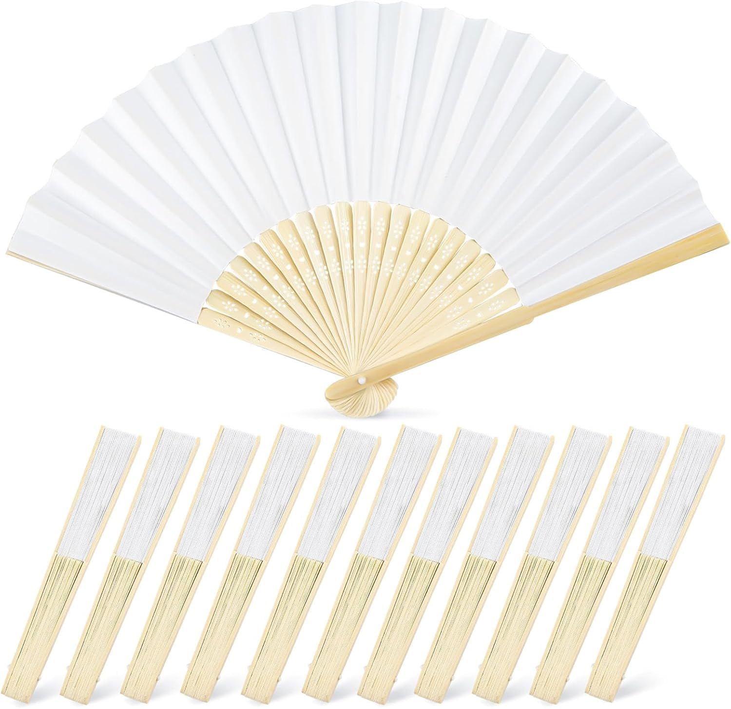 12 Packs Paper Folding Hand Fans Foldable, 8.3 Inch White Paper Fans ...