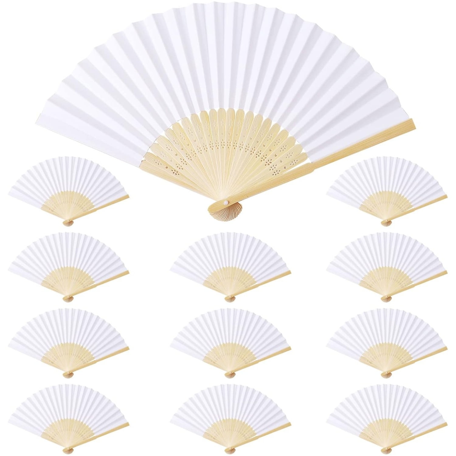 12 Packs Paper Folding Hand Fans,Topboutique White Paper Fans,Folding ...