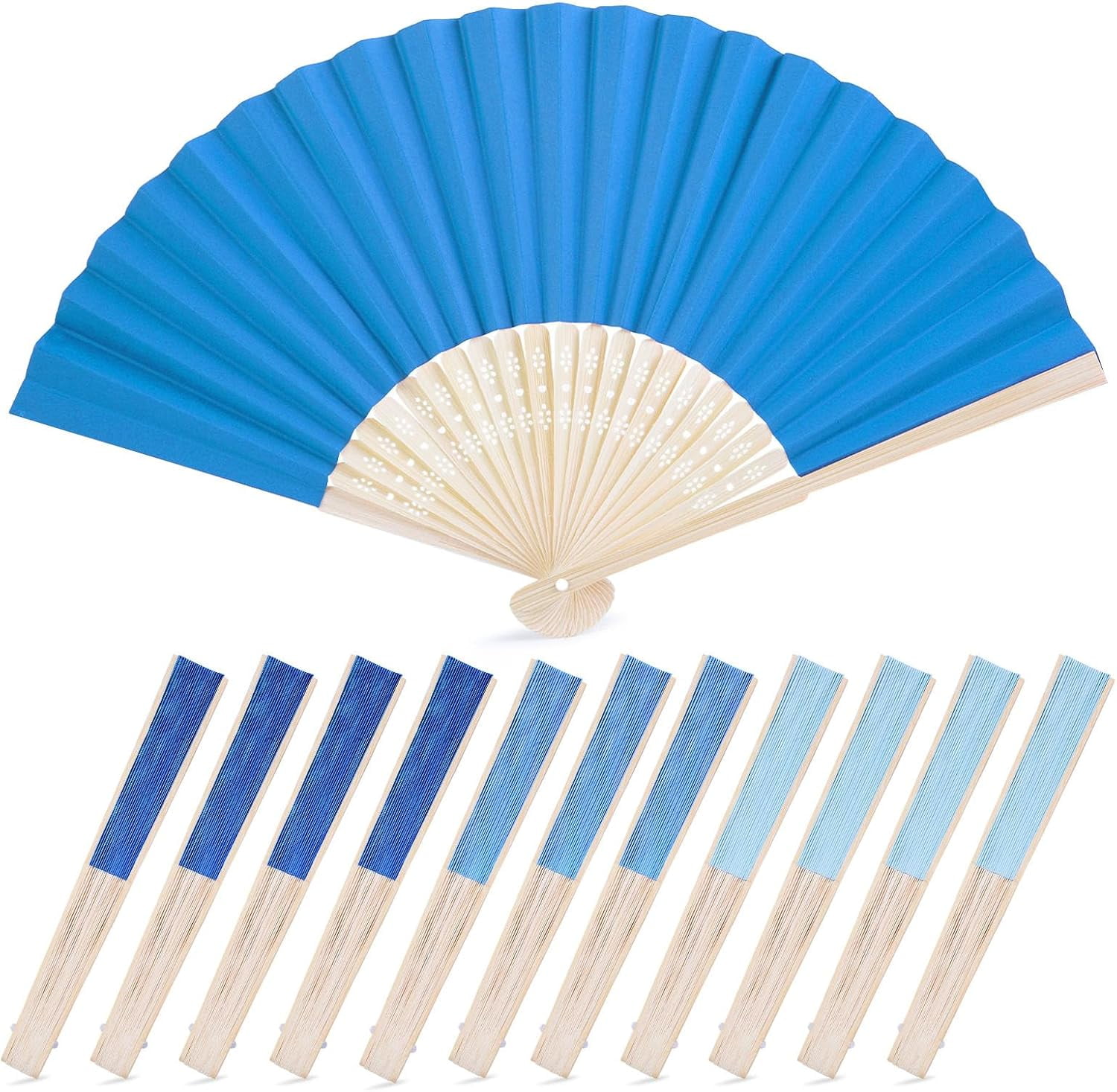 12 Packs Paper Folding Hand Fans for Women Foldable, 8.3 Inch Blue ...