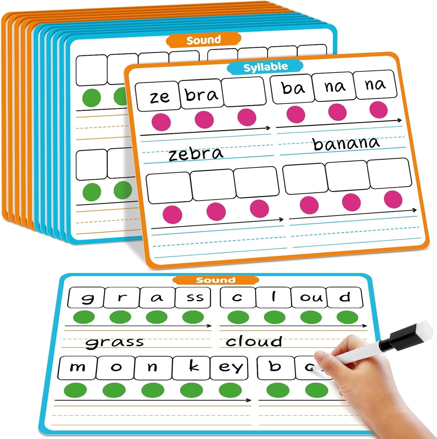 12 Packs Phonemic Awareness Dry Erase Board, Speech Therapy Material ...