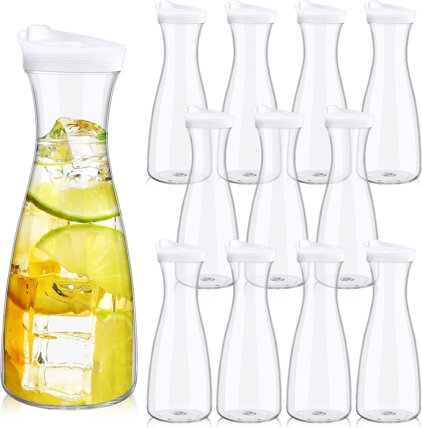12 Packs Plastic Carafe with Lids 34 oz Clear Juice Containers Acrylic ...