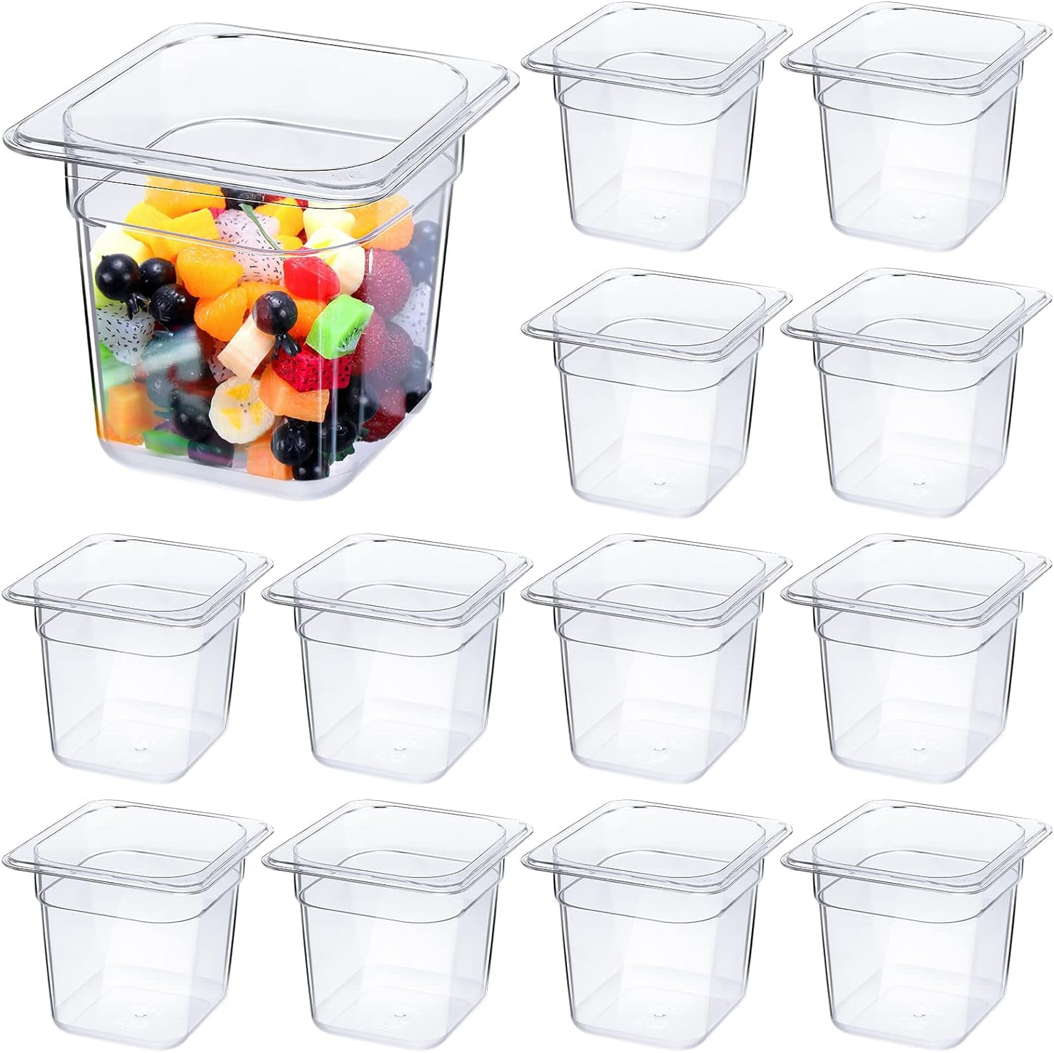 12 Packs Plastic Clear Food Pans 1/6 Size Stackable Polycarbonate Food ...