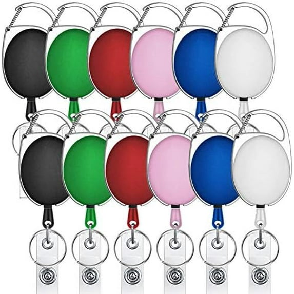 12 Packs Retractable ID Badge Card Holder Carabiner Badge Reel with ...