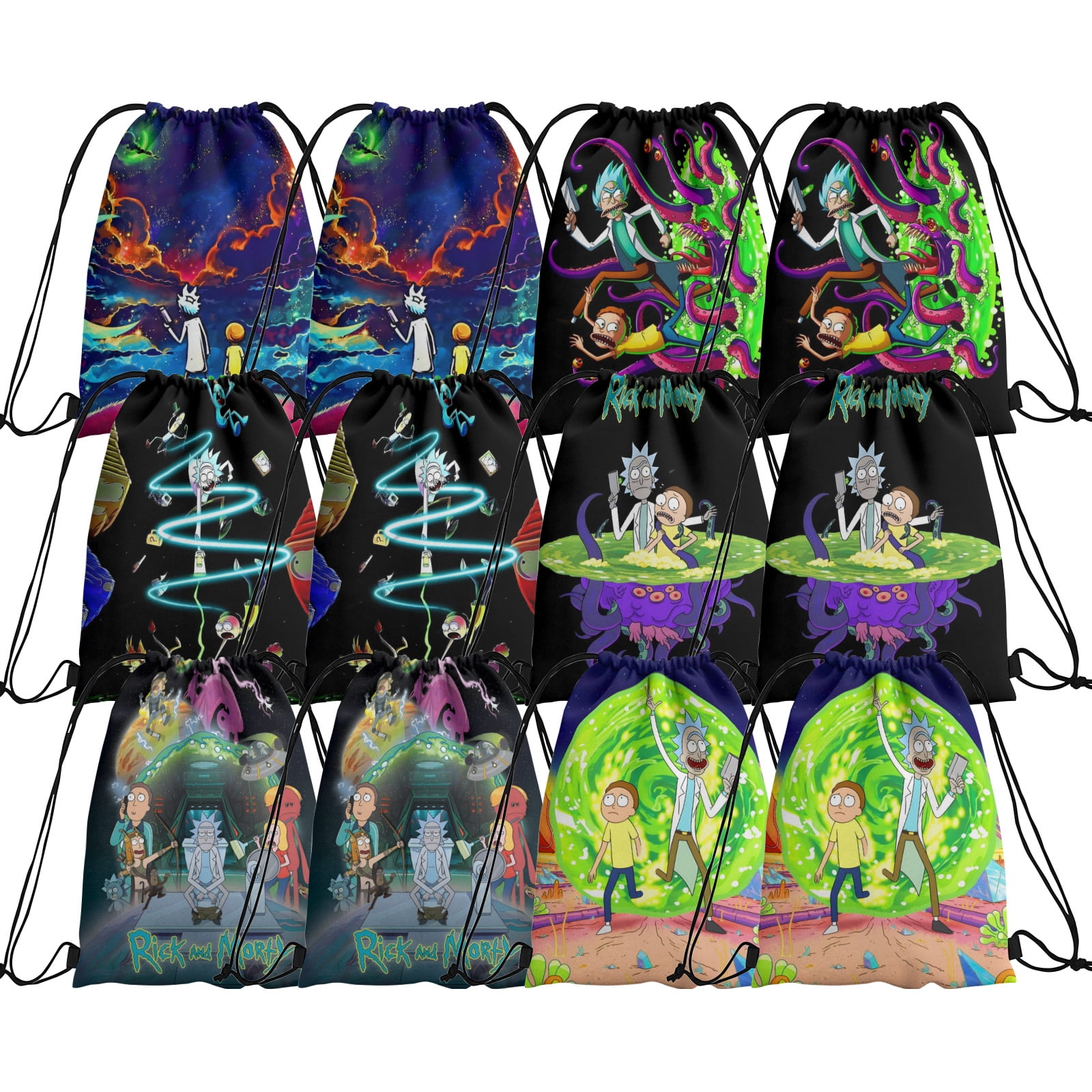 12 Packs Rick and Morty Candy Drawstring Bag, Drawstring Goodie Favor ...