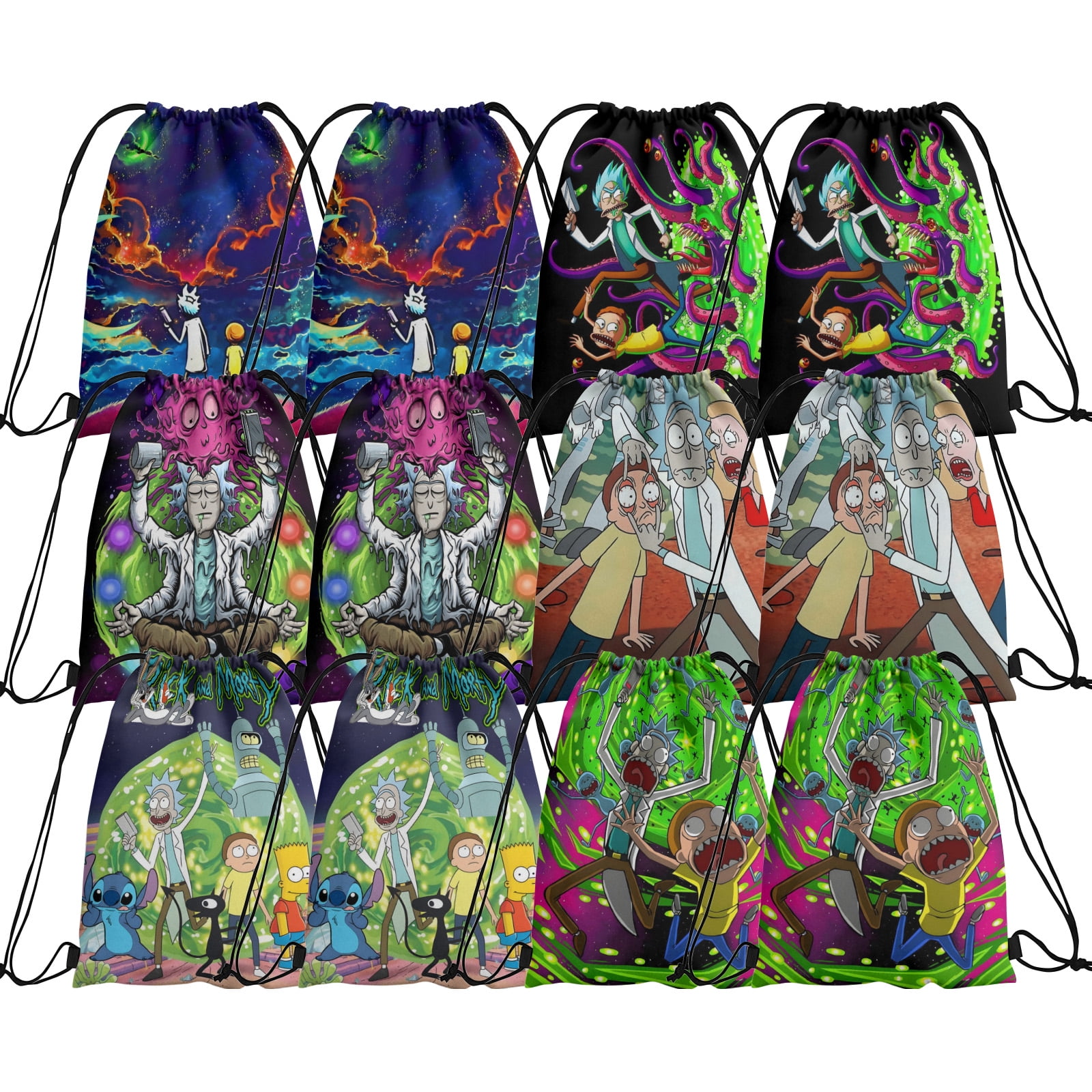 12 Packs Rick and Morty Candy Drawstring Bag, Drawstring Goodie Favor ...