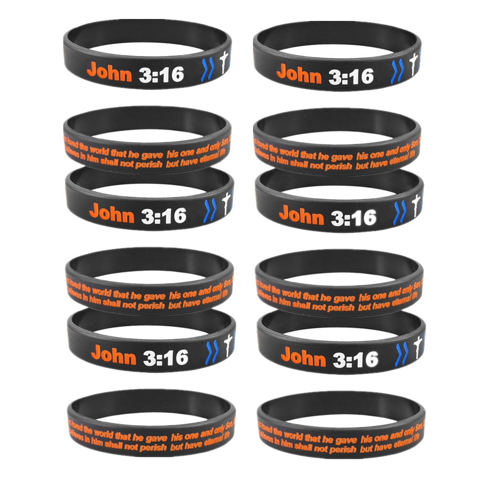 12 Packs Rubber Wristbands John 3 16 Bible Verse Set Inspirational ...