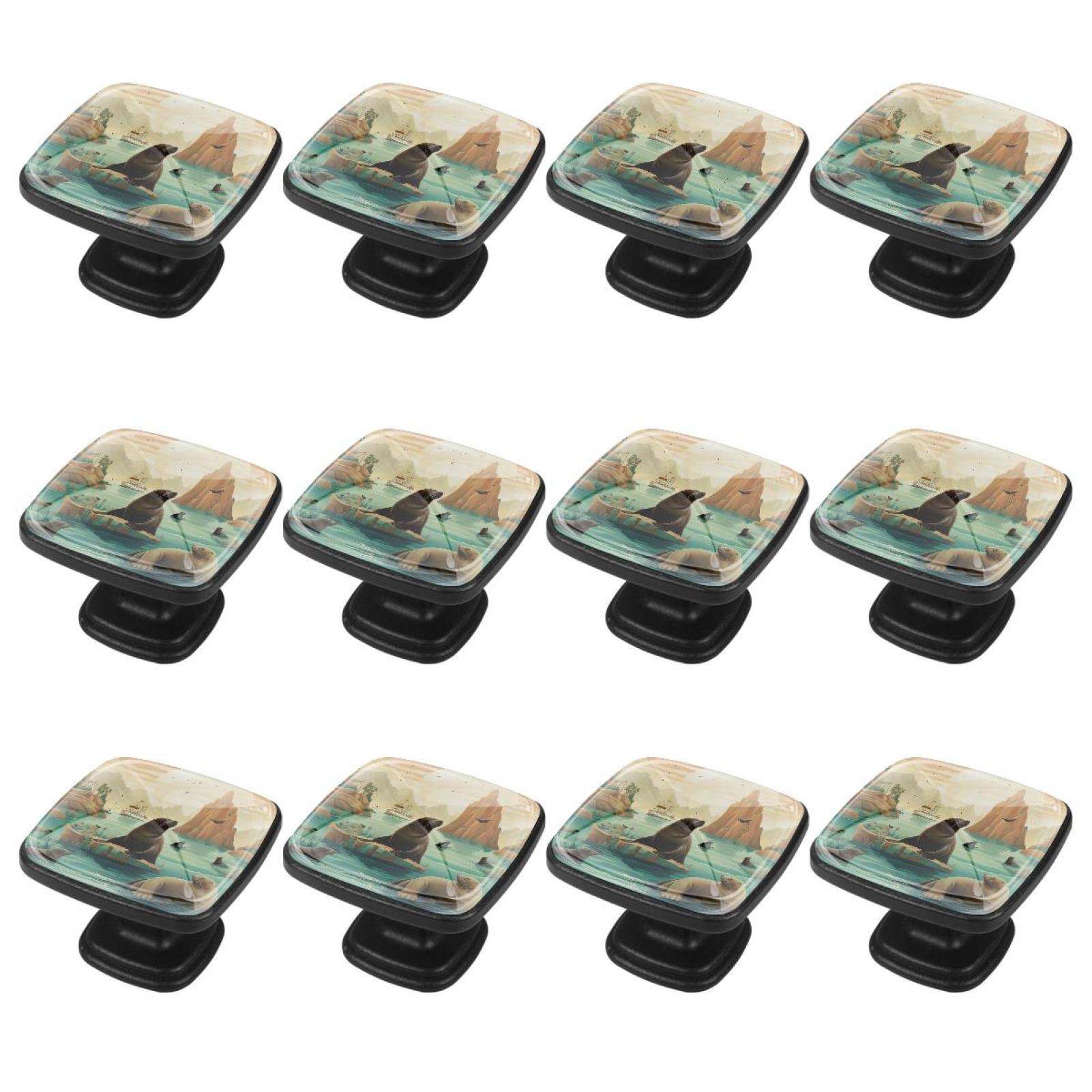 12 Packs Sea Lion Cabinet Knobs- Pull Hardware Handle, Square Drawer knobs for Kitchen Cupboard ...