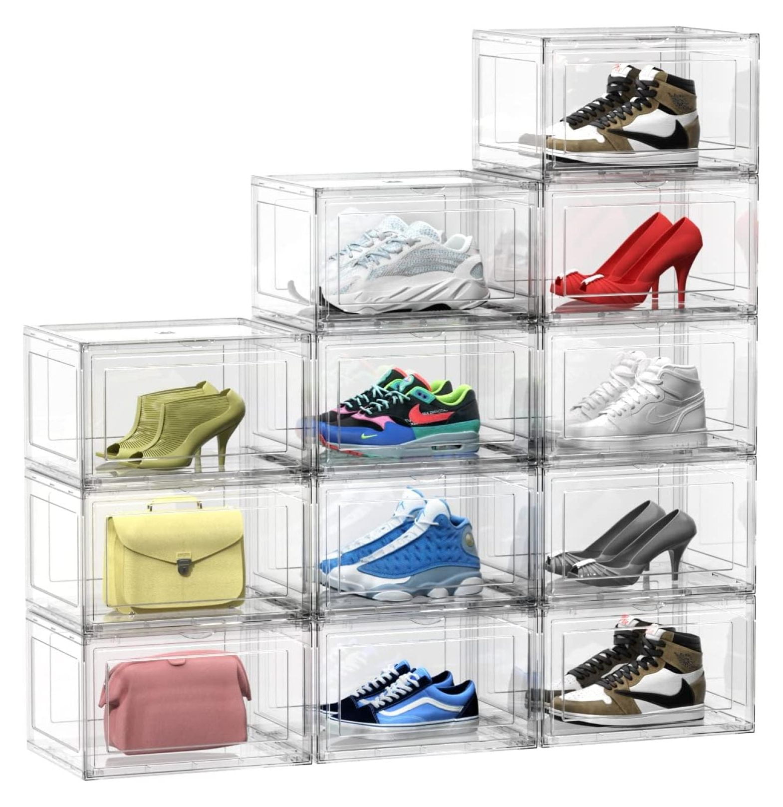 12 Packs Shoe Boxes, Clear Plastic Stackable Sneaker Boxes, Display ...