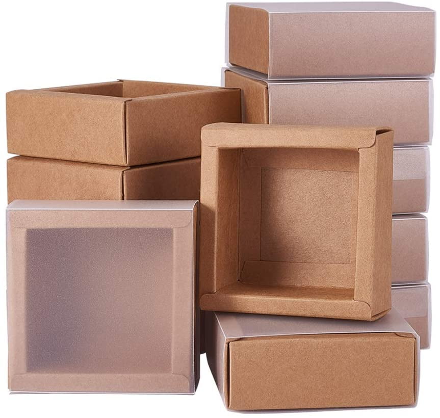 12 Packs Small Square Brown Kraft Boxes Heavy Duty Paper Gift Box with ...