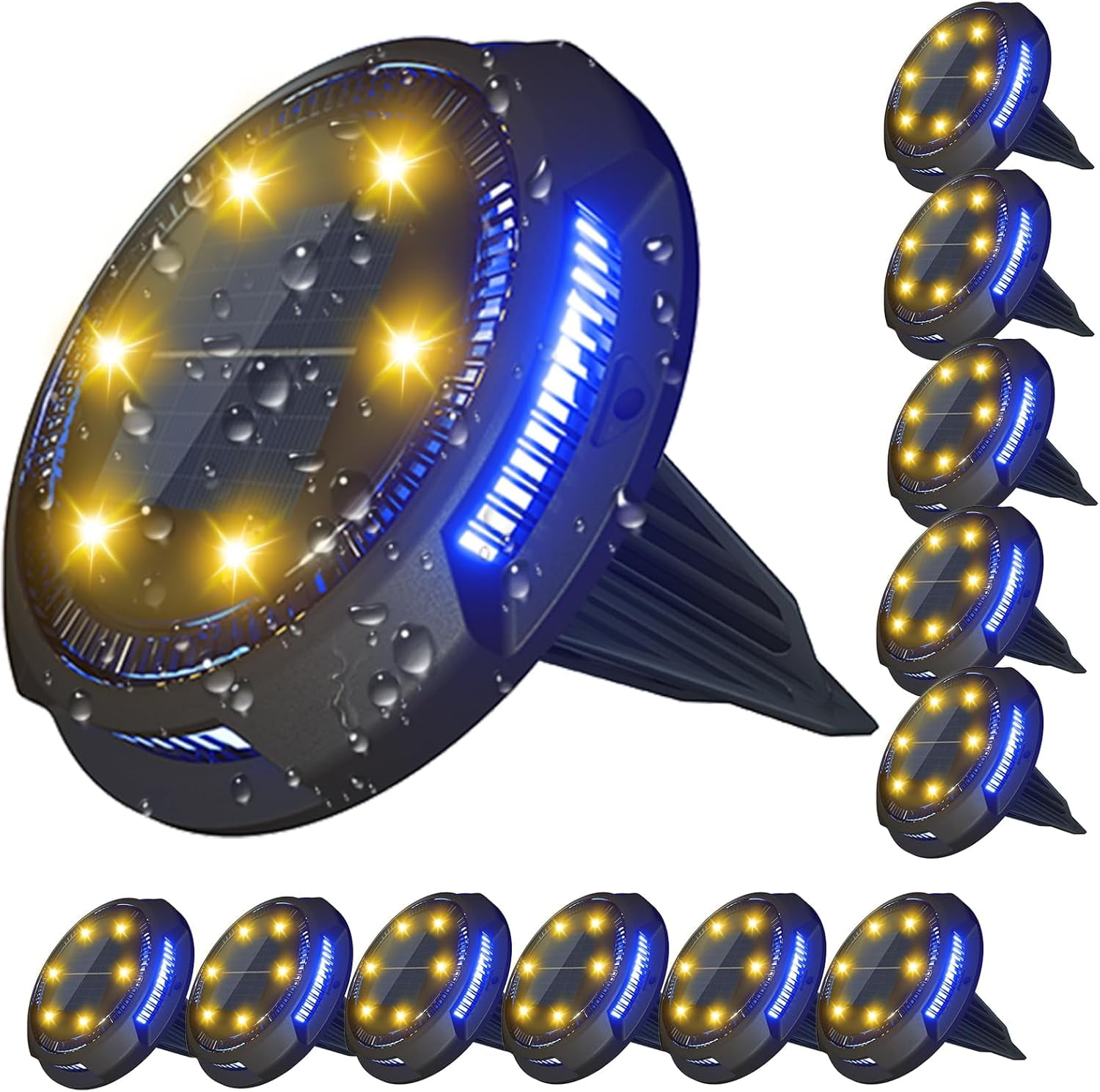 12 Packs Solar Ground Light with 10 LED Solar Outdoor Lights, IP65 ...