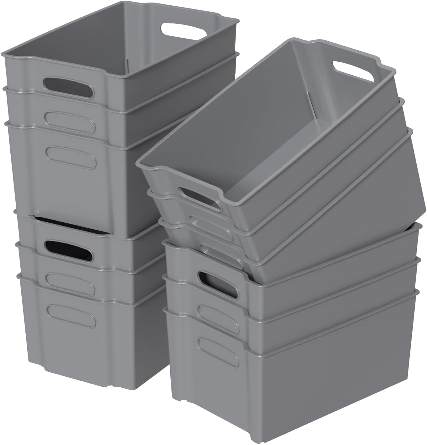 12 Packs Stackable Pantry Storage Bins, Plastic Open Storage Bins, Gray ...