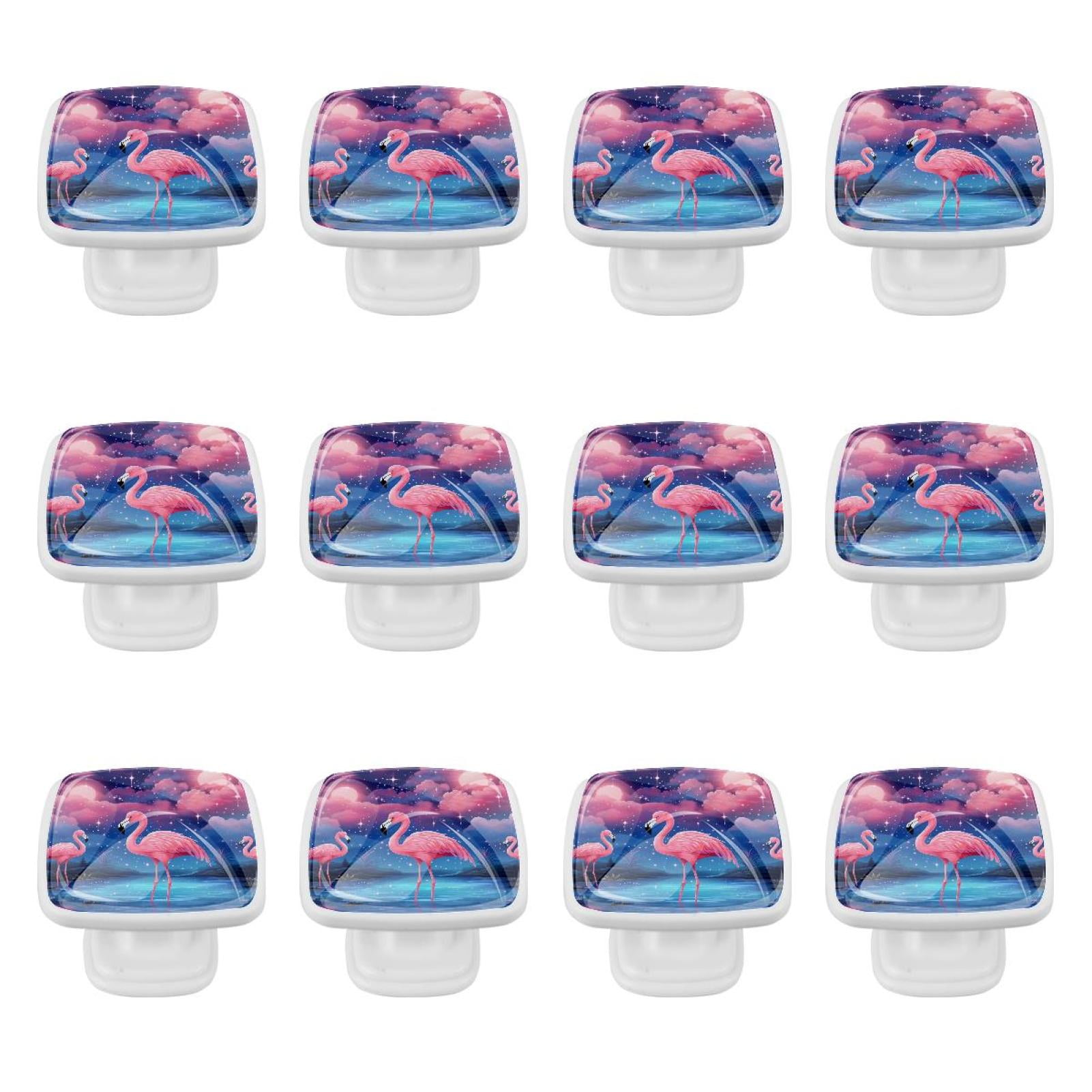 12 Packs Starry Flamingos Cabinet Knobs- Pull Hardware Handle, Square Drawer knobs for Kitchen ...