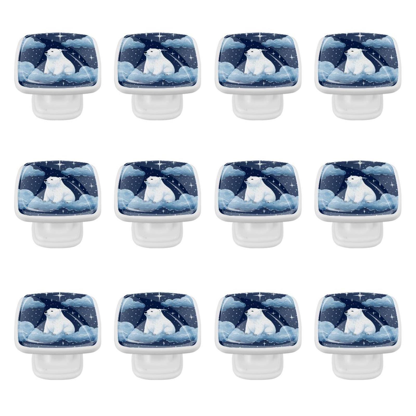 12 Packs Starry Polar Bear Cabinet Knobs- Pull Hardware Handle, Square Drawer knobs for Kitchen ...