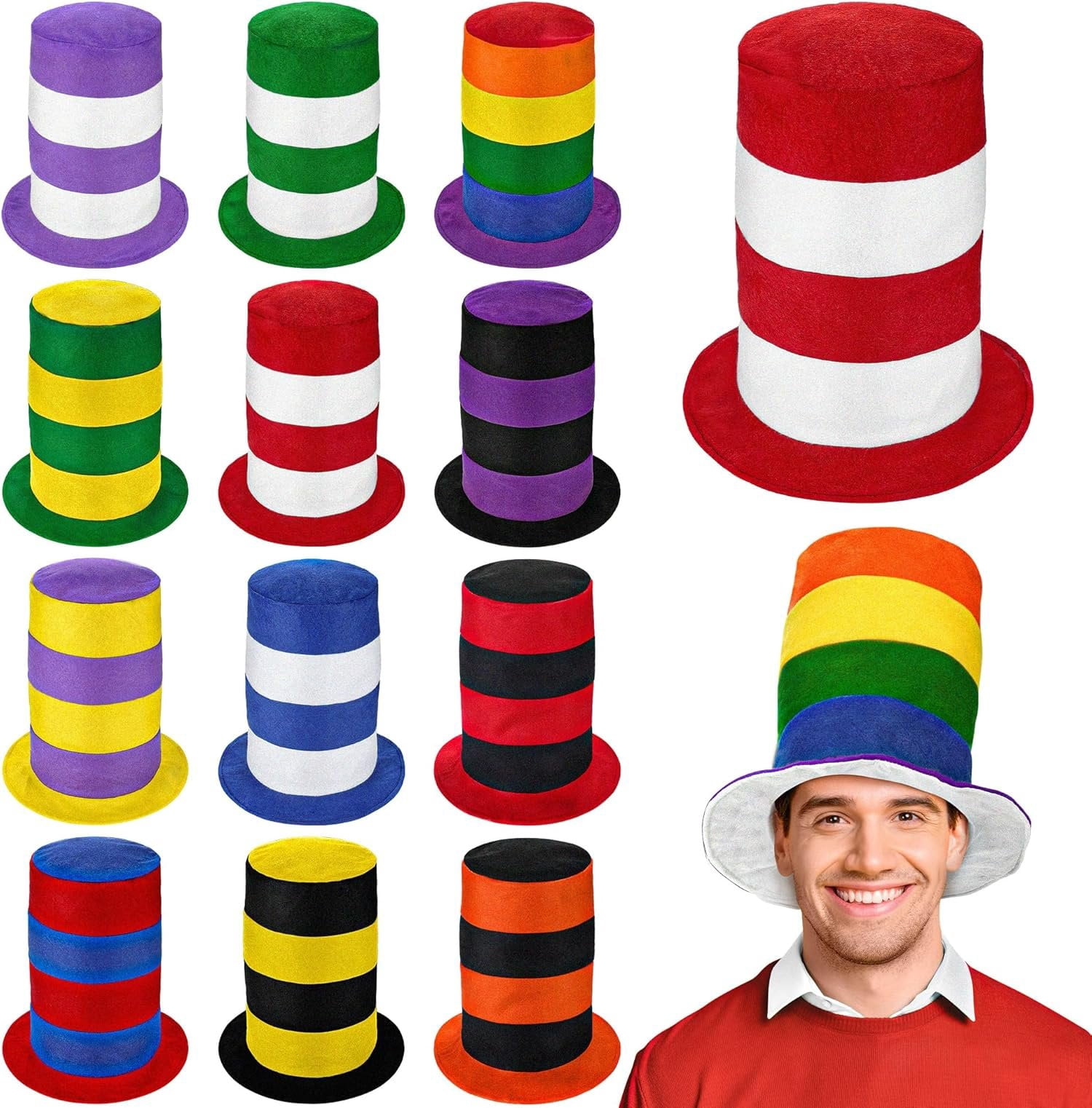 12 Packs Stove Pipe Hats Striped Felt Top Hat Fun Hats for Adults Party ...