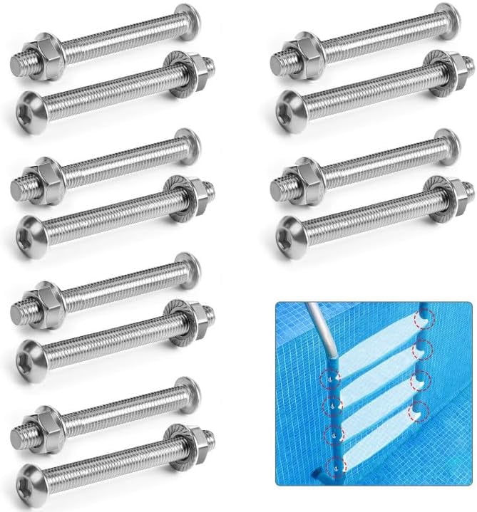 12 Packs Swimming Pool Ladder Bolts and Nuts- Stainless Steel Pool ...