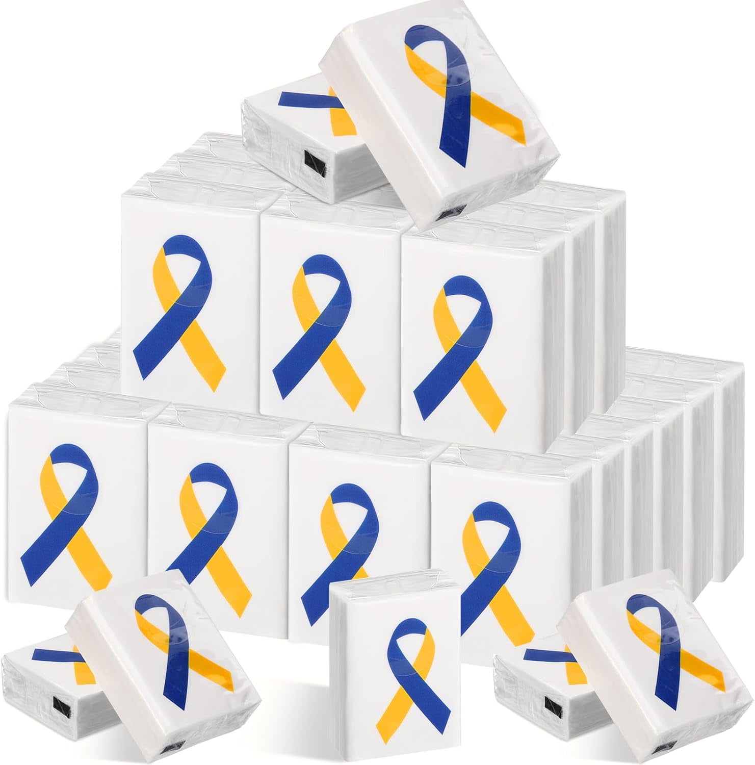 12 Packs Down Syndrome Awareness Pocket Tissues Yellow Blue Ribbon ...