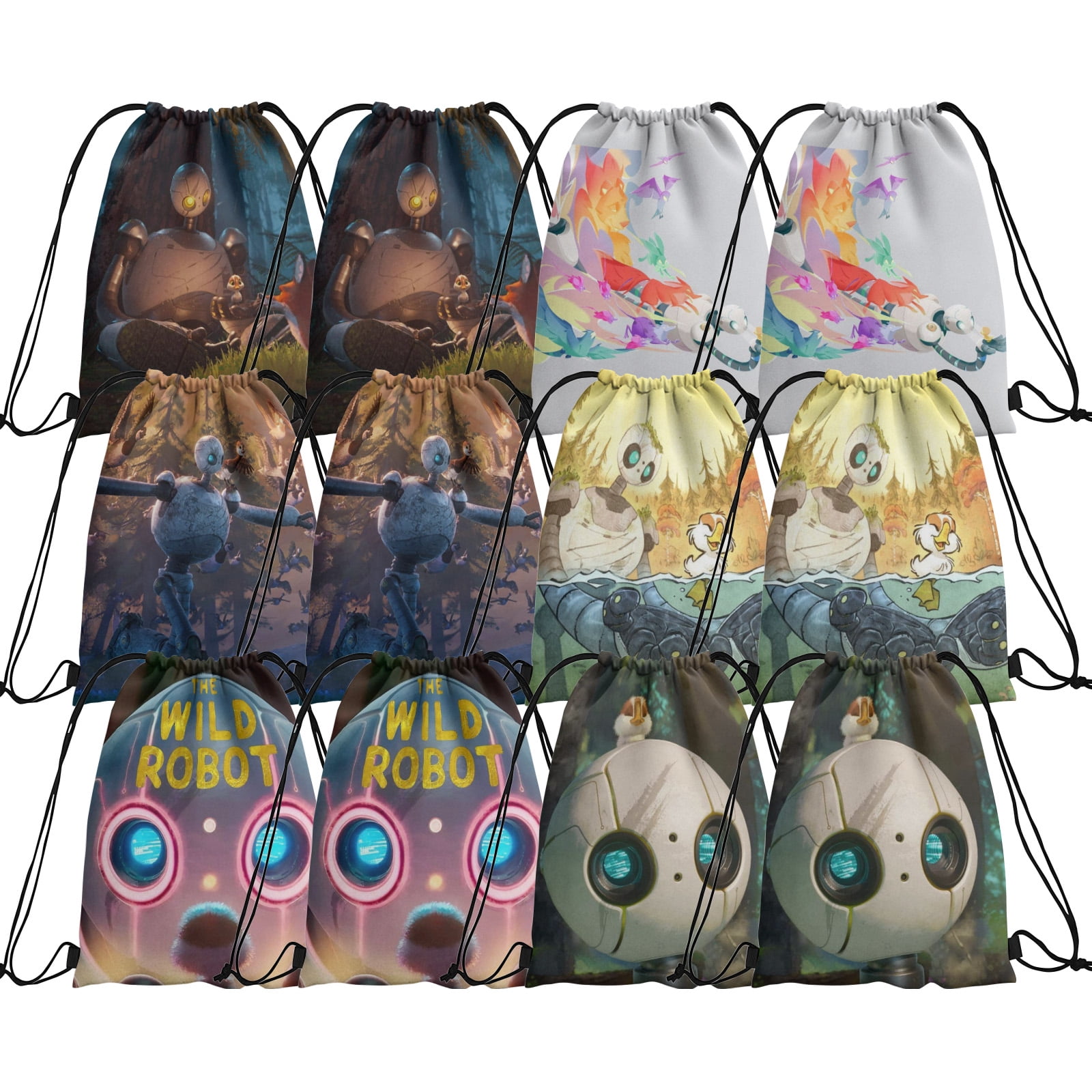 12 Packs The Wild Robot Party Drawstring Bag, Reusable Gift Backpacks ...