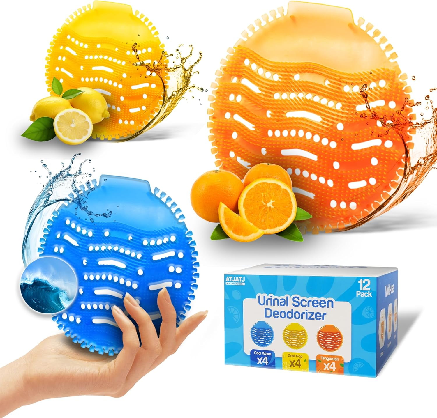 12 Packs Urinal Screen Deodorizer, 3 Fresh Scents, Ocean Breeze, Lemon ...