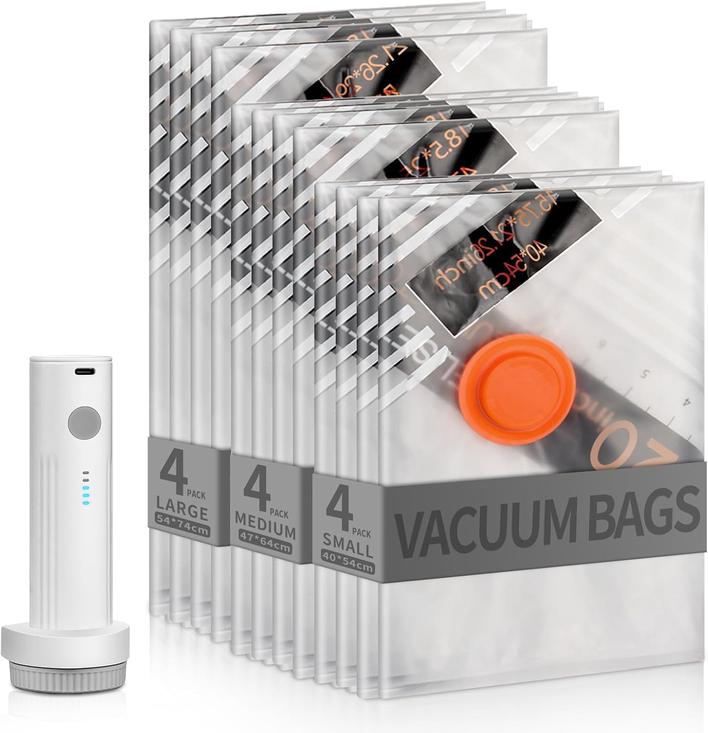 12 Packs Vacuum Storage Bags for Travel with Electric Rechargeable Pump ...