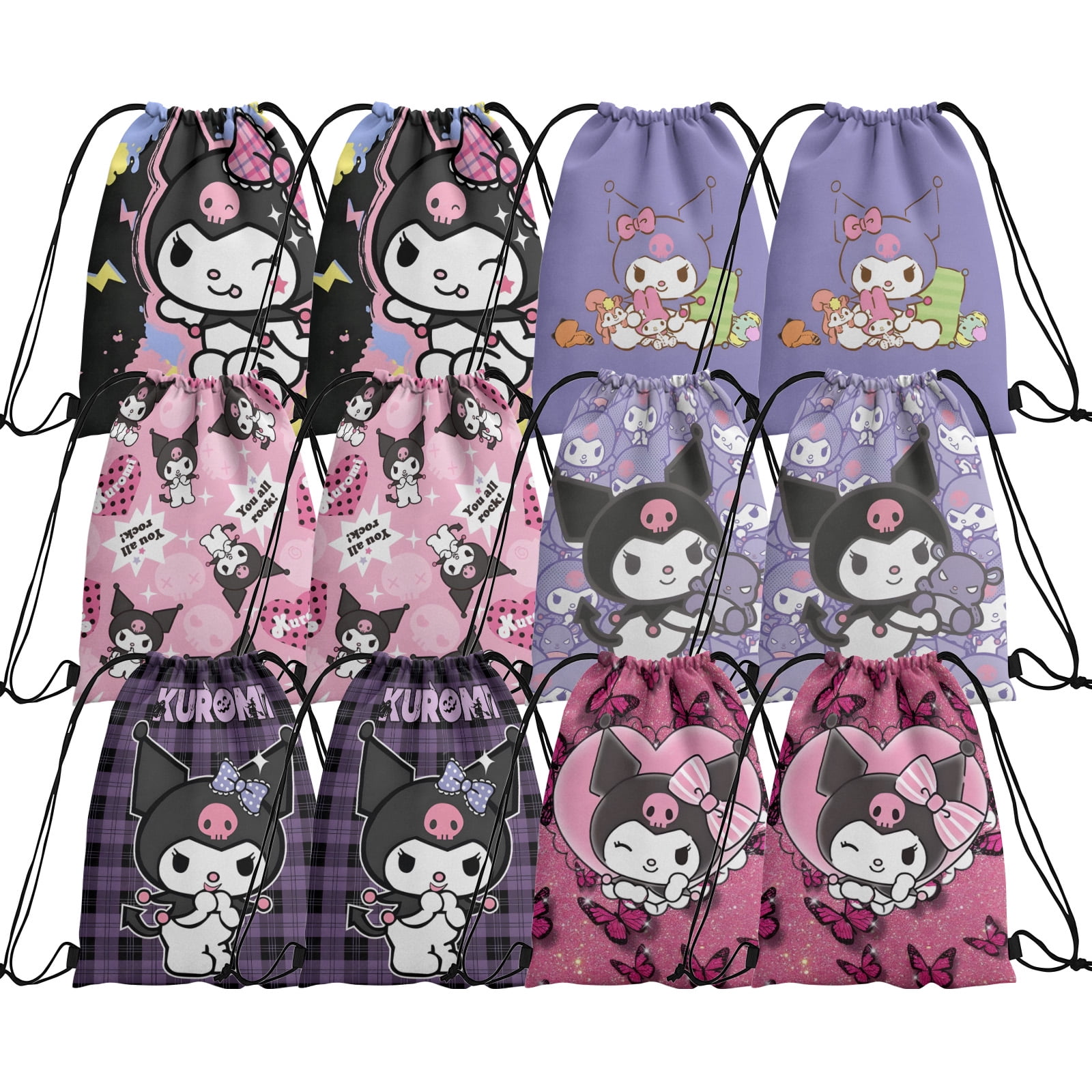 12 Packs kuromi Candy Drawstring Bag, Drawstring Goodie Favor Bags for Kids Birthday Party ...