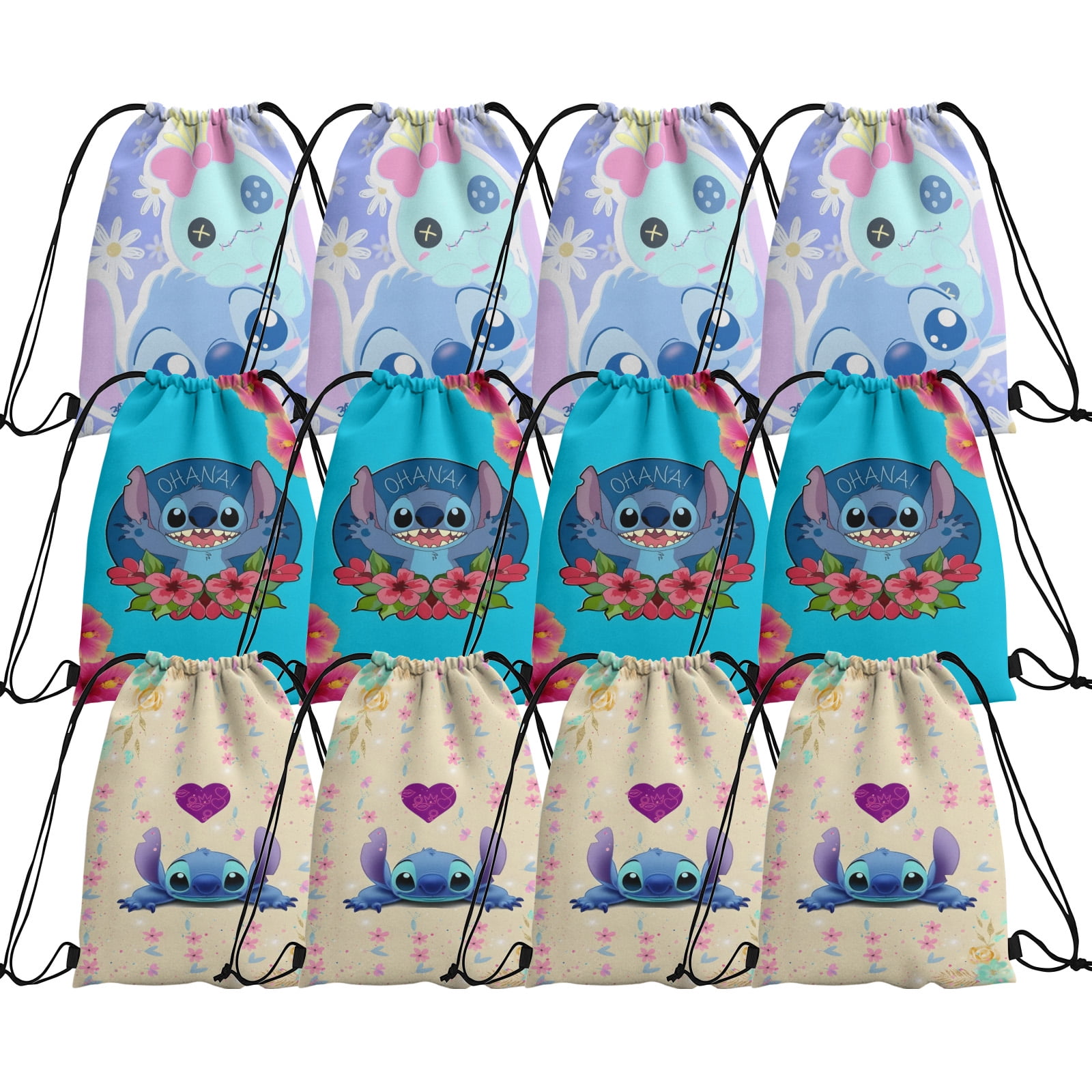 12 Packs stitch Drawstring Bag, Reusable Non-Woven Gift Backpacks Goodie Favor Bags for TV show ...