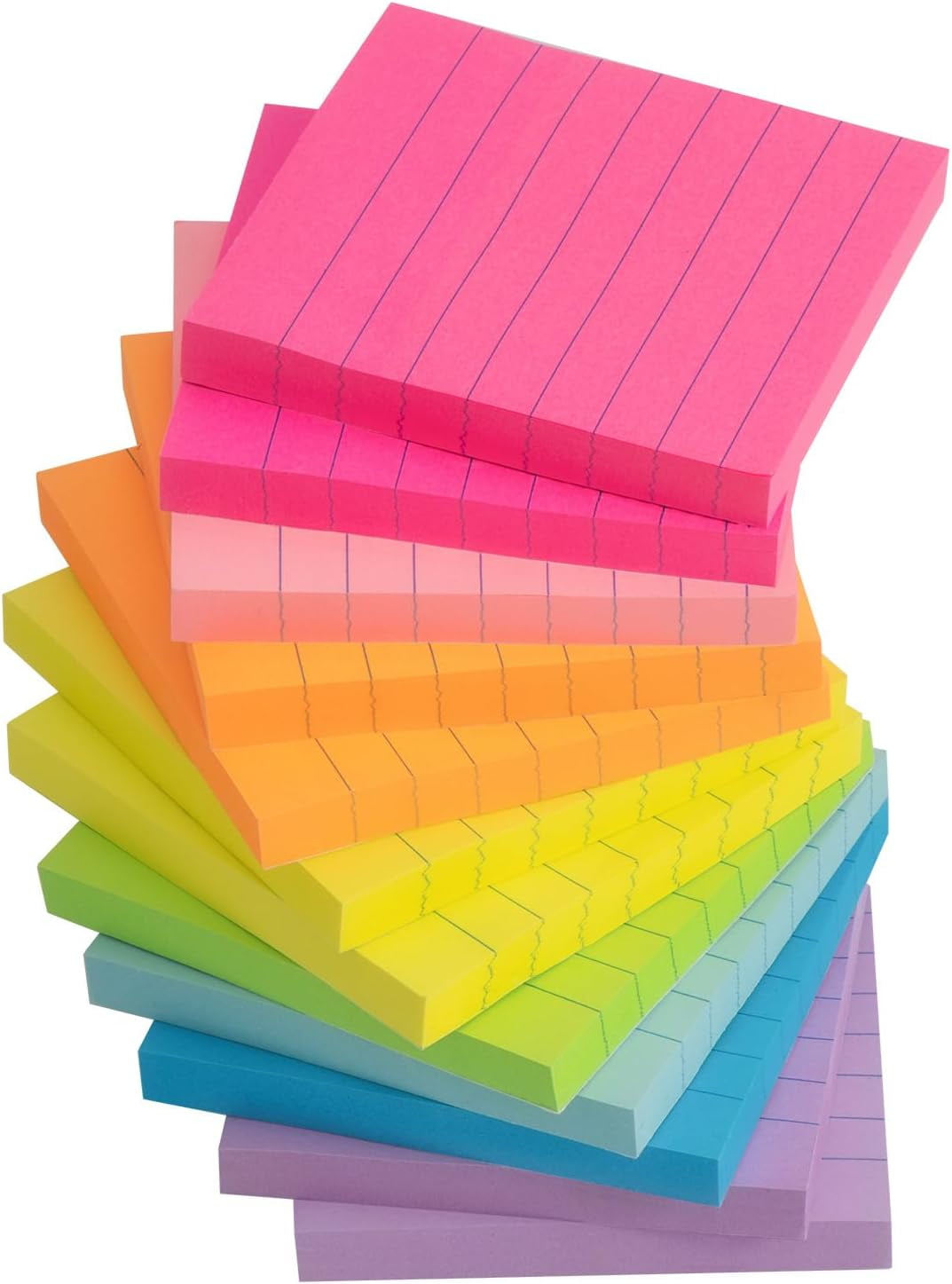 12 Pads Lined Sticky Notes 3x3 in, 80 Sheets/Pad, 8 Bright Colors ...