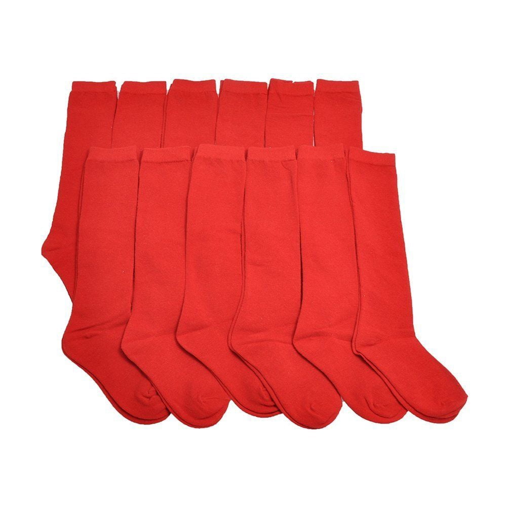 12 Pair Dozen Girls Premium Cotton Knee High Socks Multiple Colors (Red ...