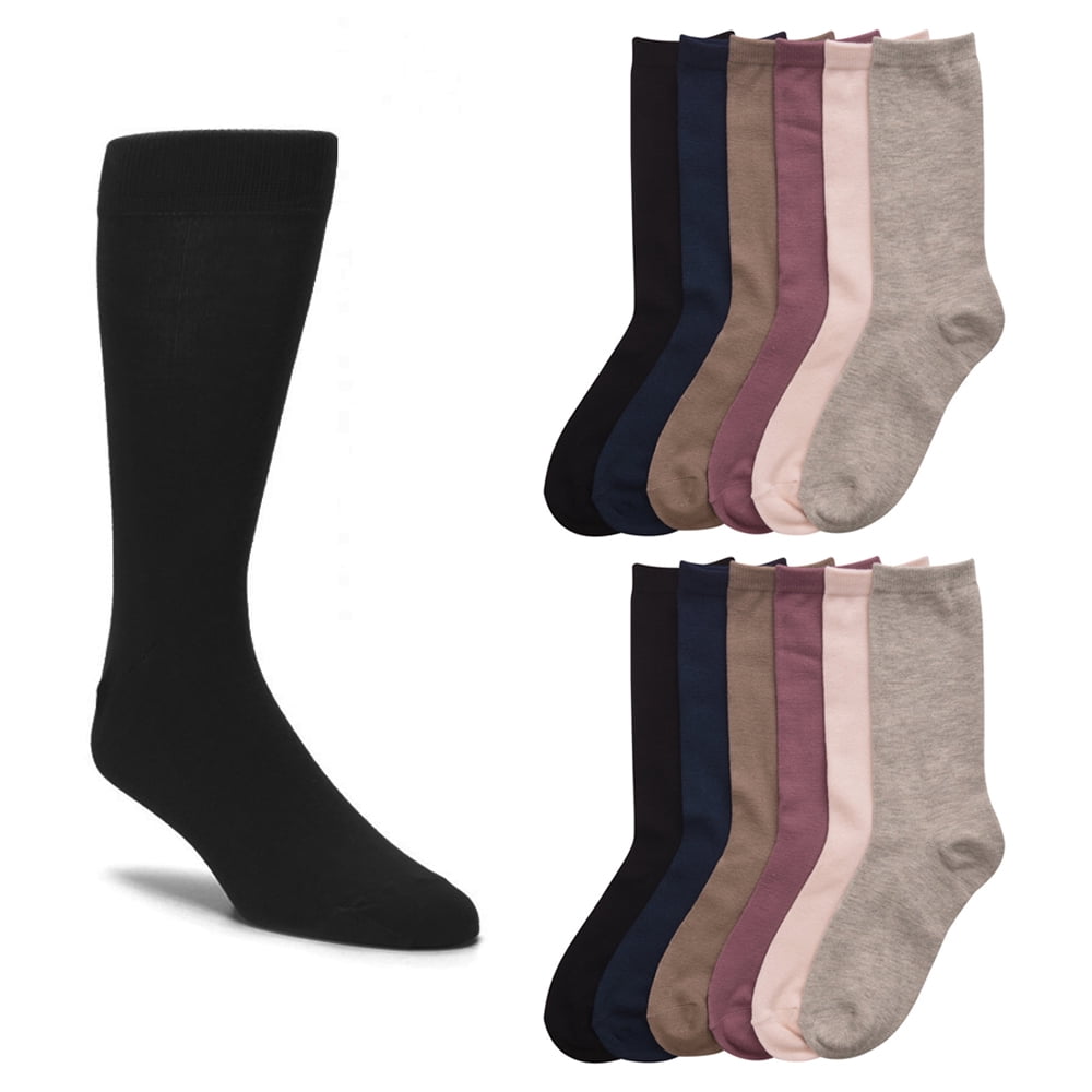 12 Pair Knocker Crew Socks Assorted Solid Color Women Casual Wear Work ...