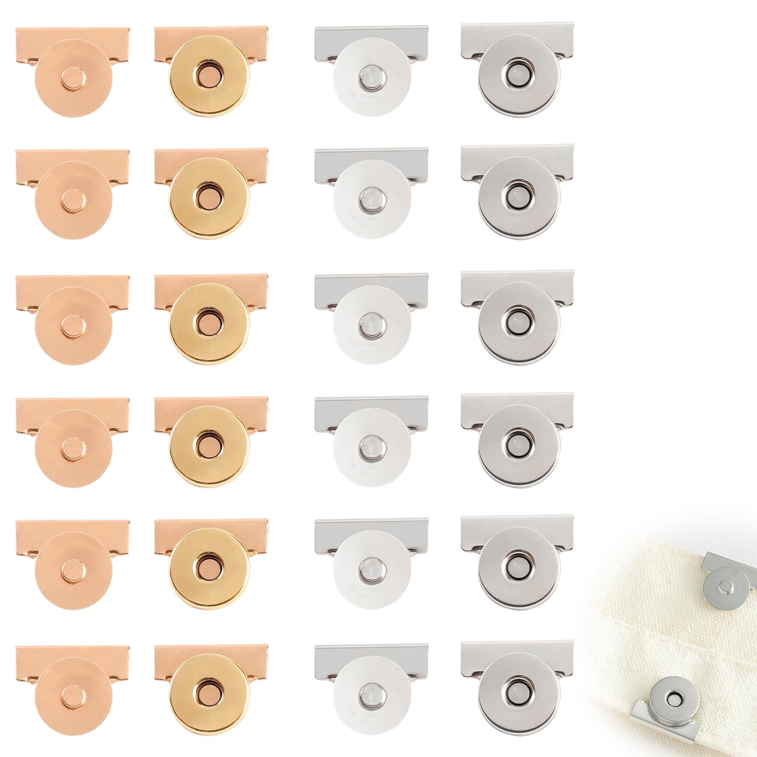 12 Pair Snap Buttons Metal Seamless Magnetic Buckle Clasp, No-Sewing ...