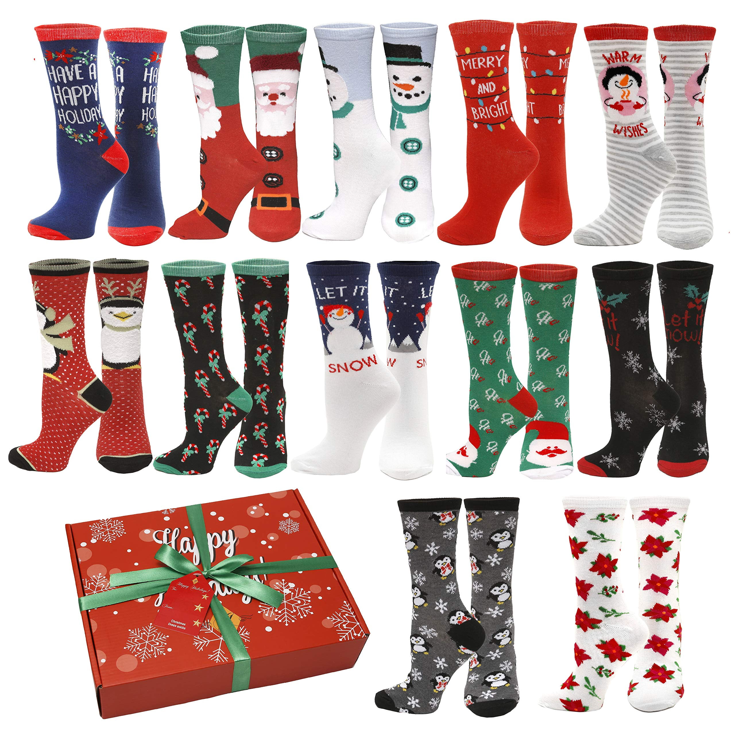 12 Pair, Women Holiday X-Mas Socks, 12 Different Designs,Christmas Gift ...